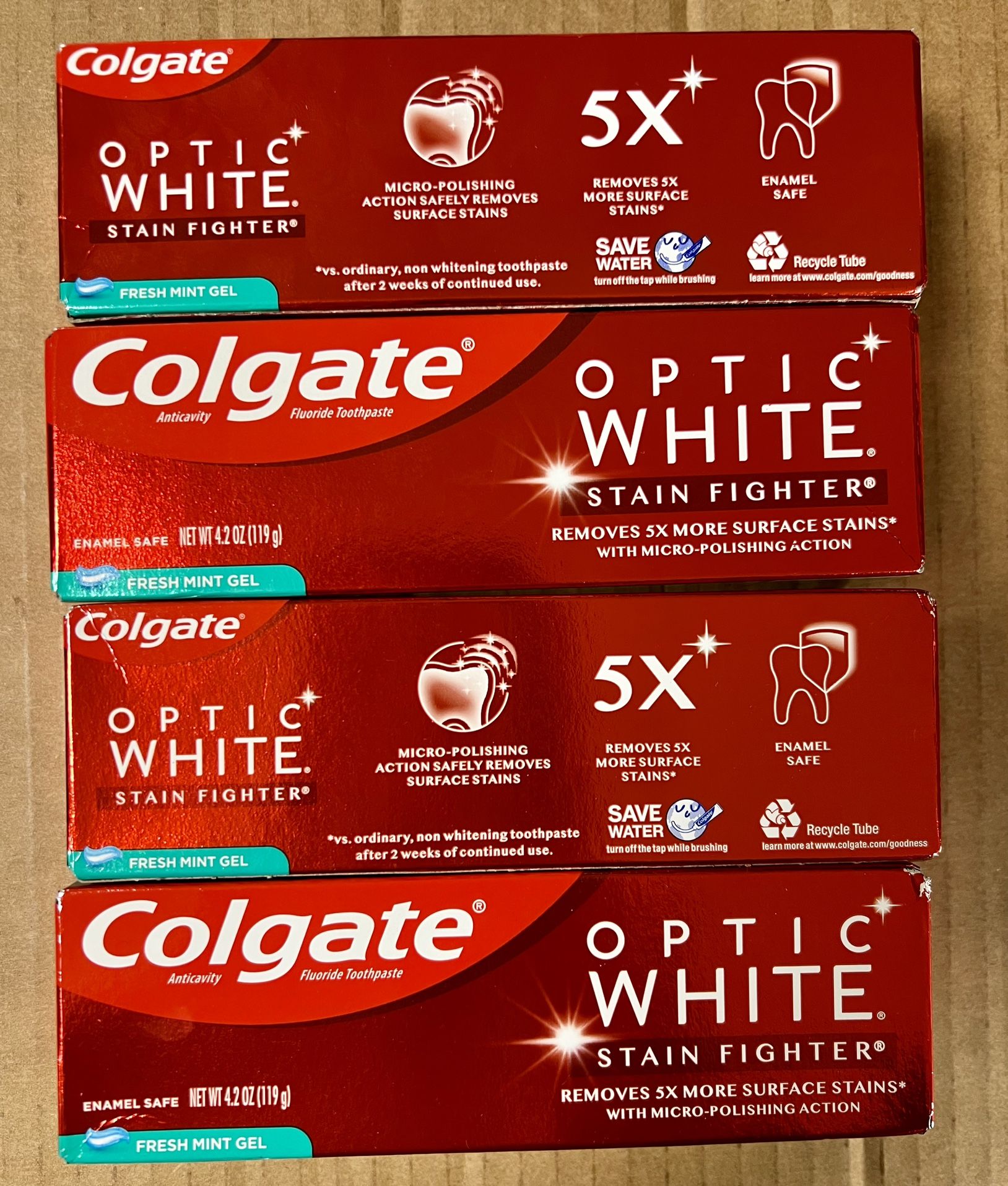4 Colgate Optic White Stain Fighter Whitening Toothpaste Gel, Fresh ...