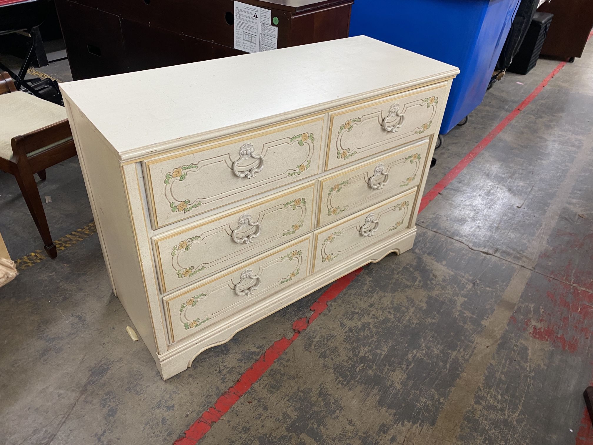 Ornate Floral Design Off White 3 Drawer Dresser (loose drawers) for ...