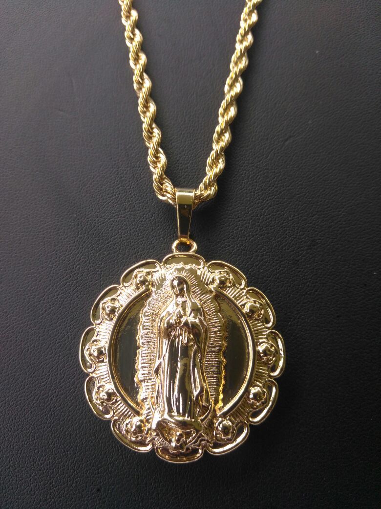 14k Gold filled Rope chain with Virgin Mary/Jesus Medallion for Sale in ...