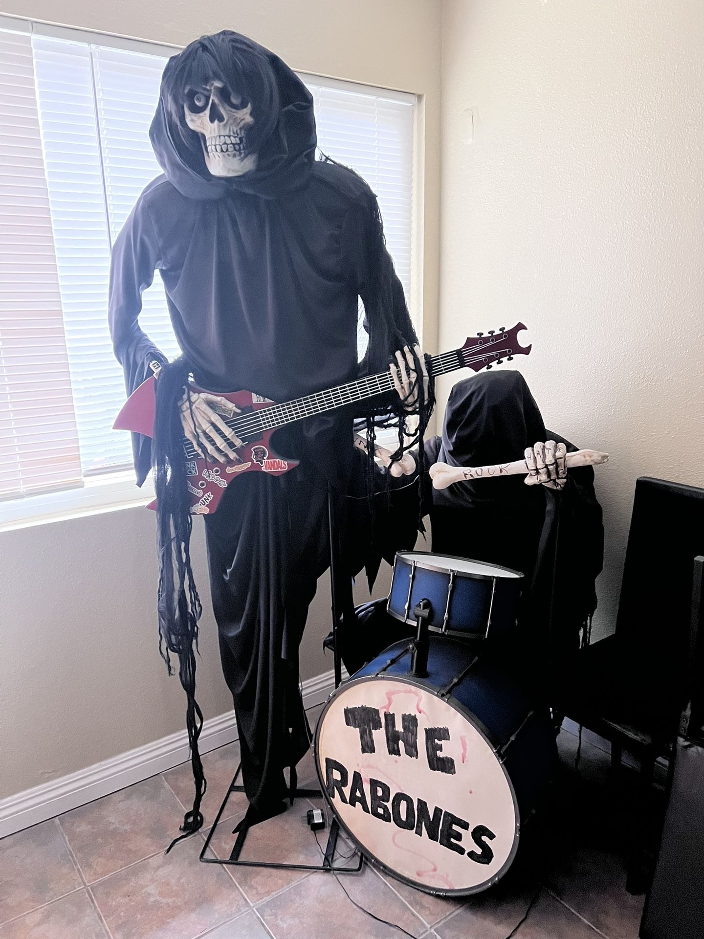 Haunted Living 4-ft Bluetooth Reaper Band LED Drummer & Guitar ...