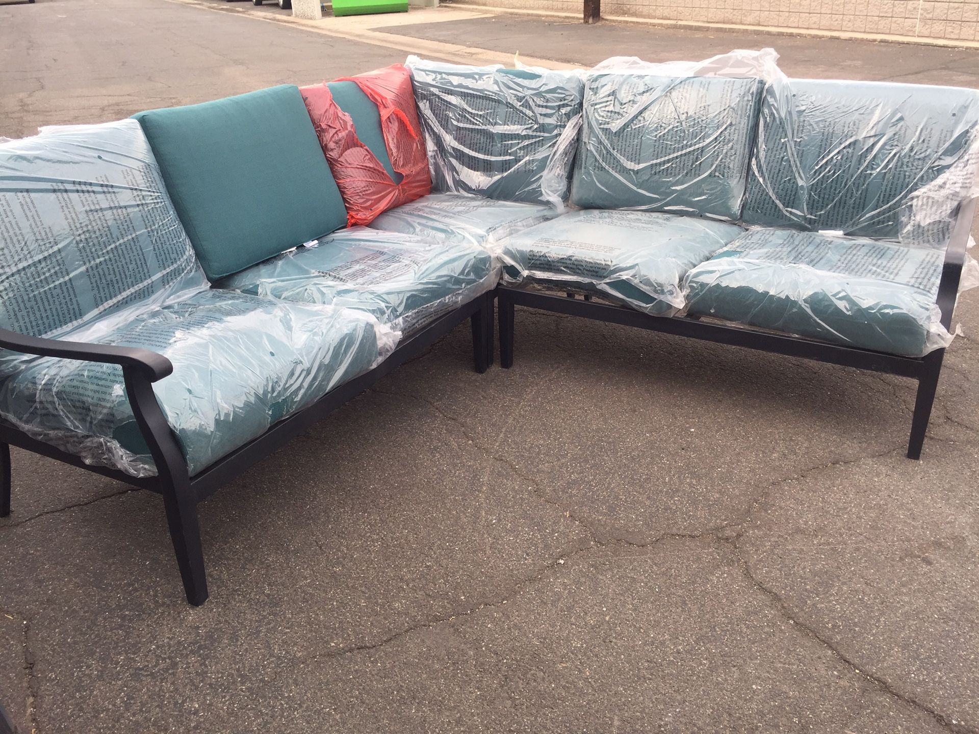 Hampton Bay Riley 3-Piece Metal Outdoor Sectional Set with Charleston ...