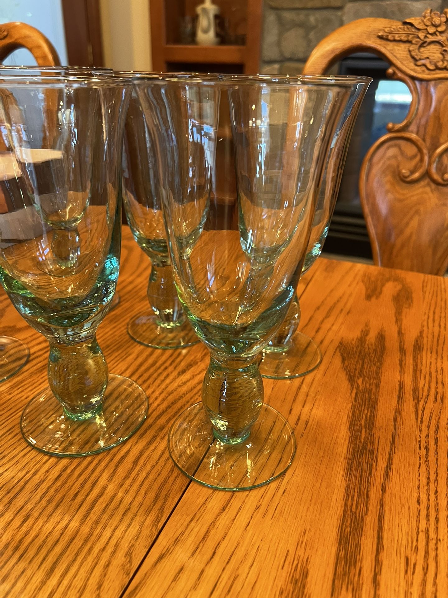 Set of 7 Hand-Blown Green Glass Goblets – Vintage Farmhouse Style for ...
