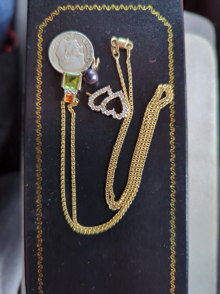 Solid 14kt Y/G Necklace+Three Solid14kt Y/G Pendants for Sale in ...