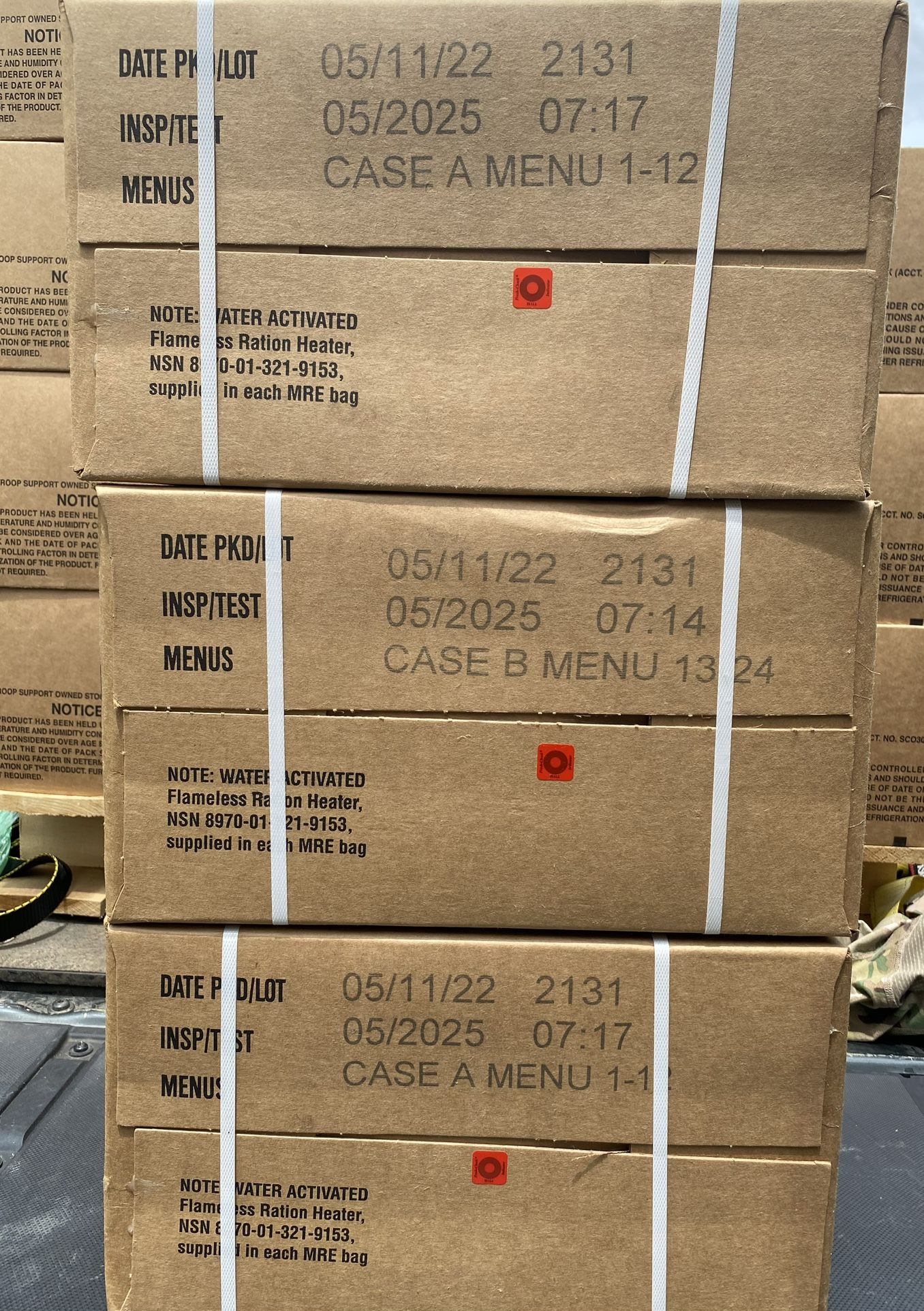 Several Case Fresh Military Issue MRE's May 2025 Inspection Date for ...