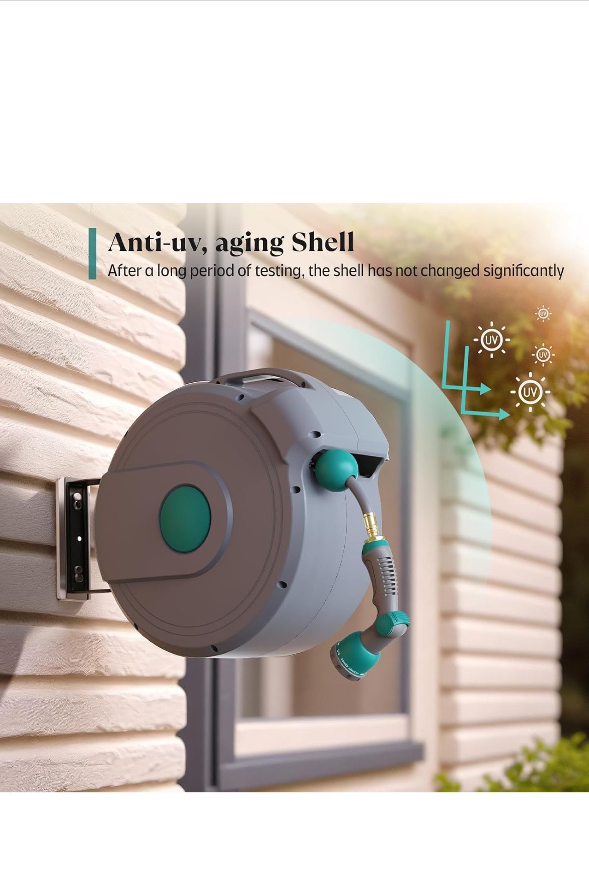 Retractable Garden Hose Reel,1/2 in x 100 ft Wall Mounted Hose Reel, with 10- Function Sprayer ...