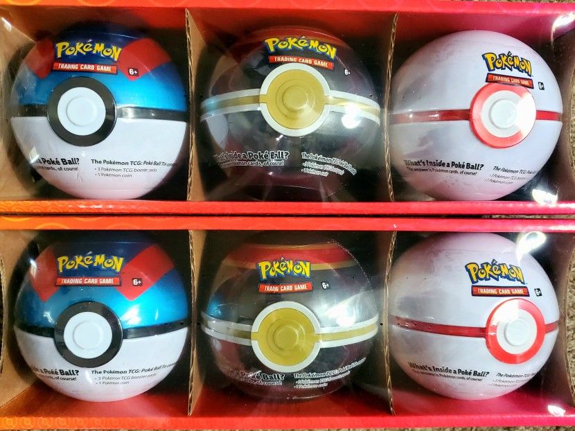 Two (2) Pokemon TCG 3-pack Poke Ball Tin Set (18 Booster Packs ...