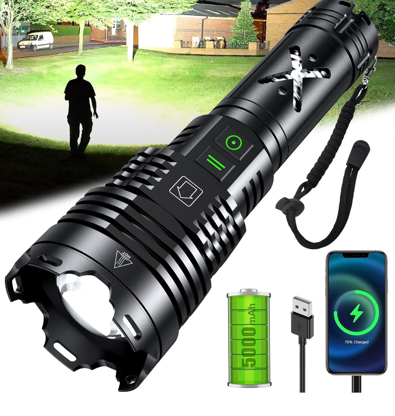 Rechargeable Led Flashlights High Lumens,Super Bright Flashlight True ...