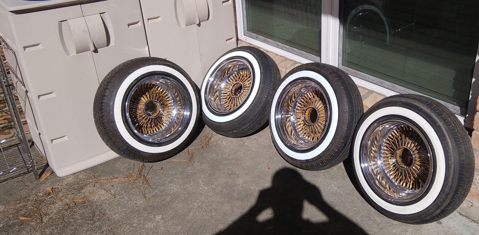 13x7 lowrider 100 spoke wire wheels with large white wall tires for ...