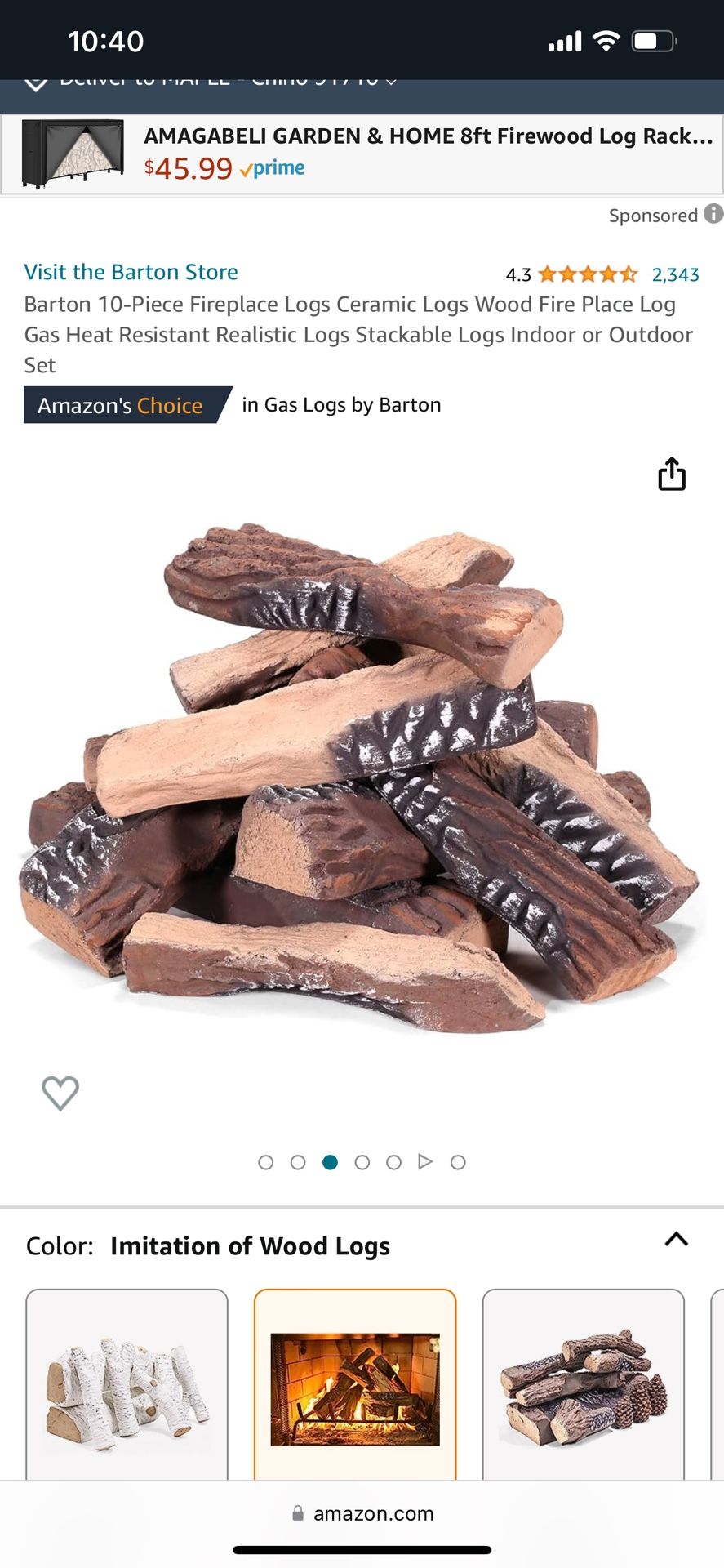 10-Piece Fireplace Logs Ceramic Logs Wood Fire Place Log Gas Heat ...