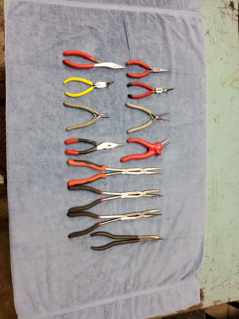 12pc Snap on, Gear Wrench, Klein, Swanstrom Long Nose Plyer Assortment ...