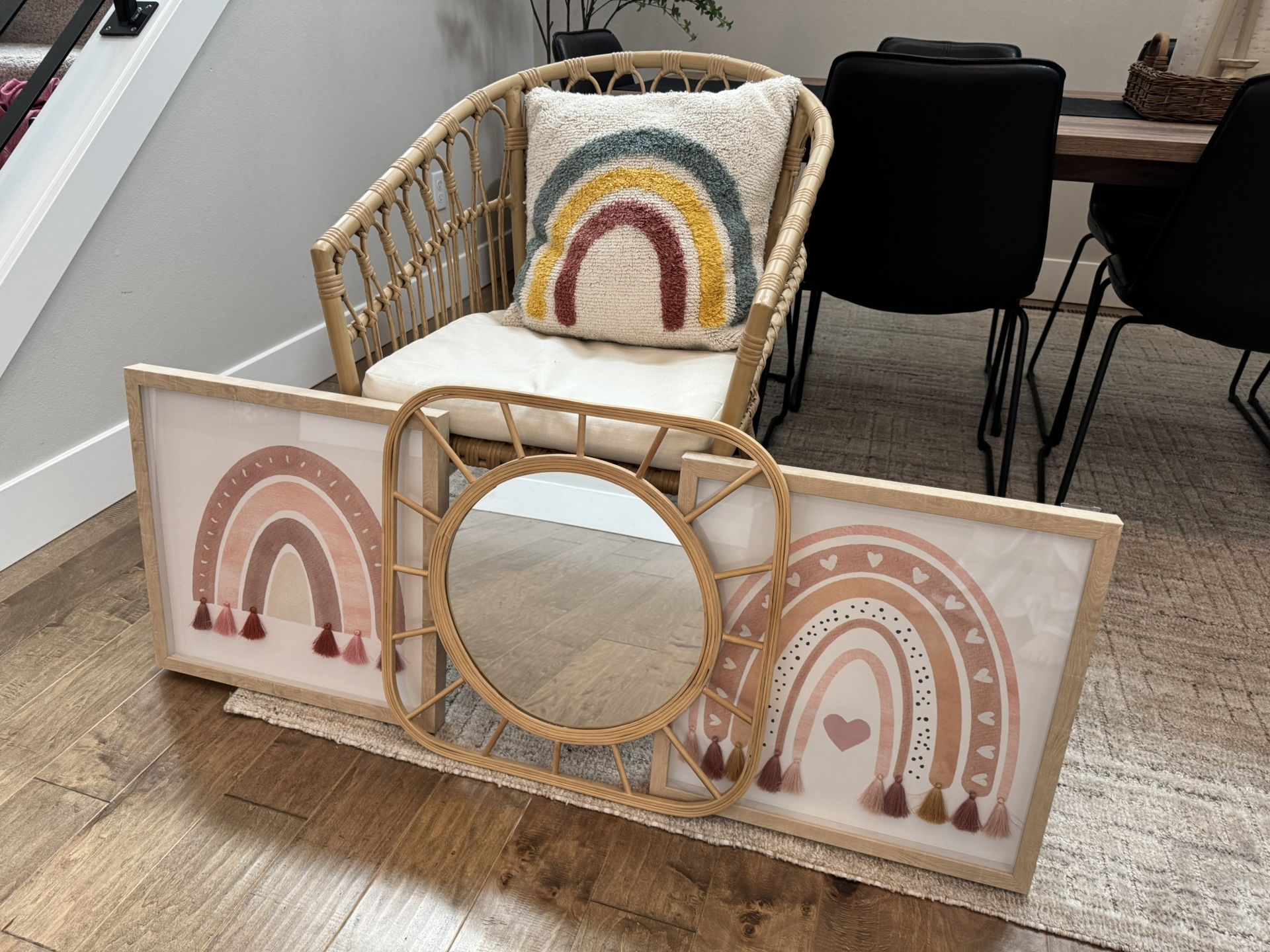 Boho Rainbow Girls Decor Bundle - chair, art, mirror for Sale in ...
