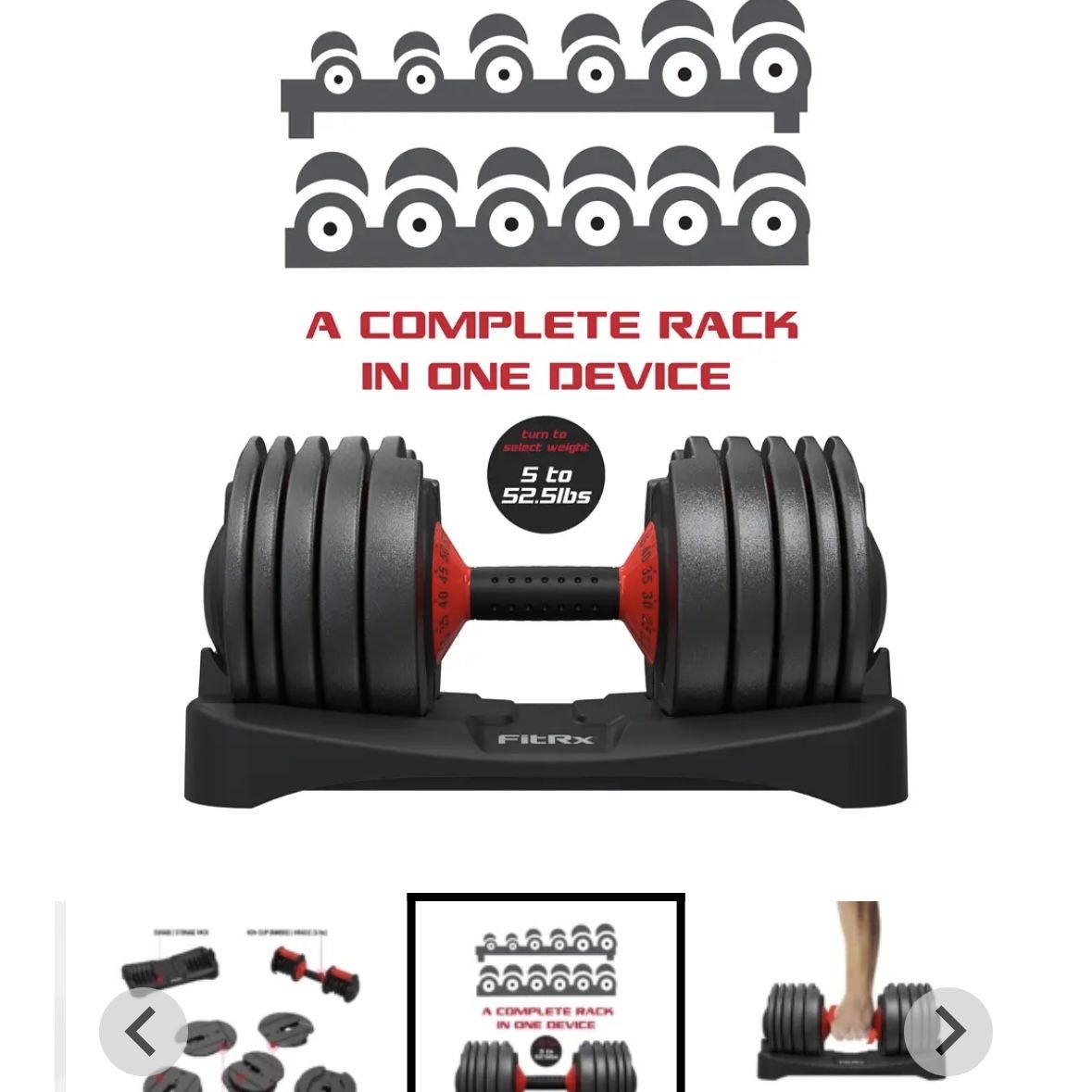 FitRx SmartBell, Quick-Select Adjustable Dumbbell, 5-52.5 lbs. Weight ...