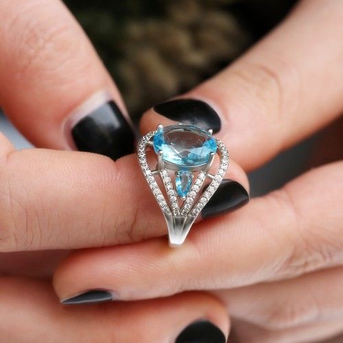 "Fashion Oval Sea Blue Gems Zircon Stackable Rings for Women, EVGG1569 ...