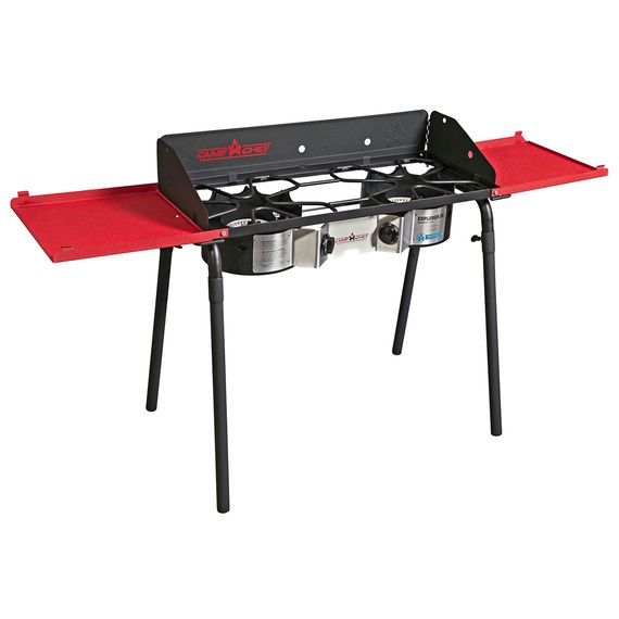 Camp Chef Explorer Two-Burner Propane Cooker with side tables Carry bag ...