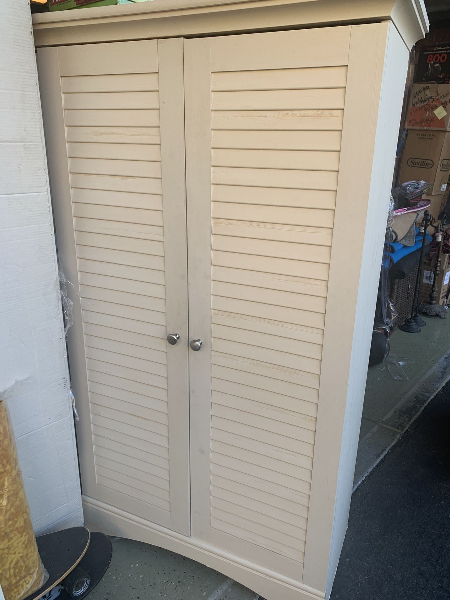 Tan Colored Double Door Cabinet Armoire With Adjustable Shelves for ...