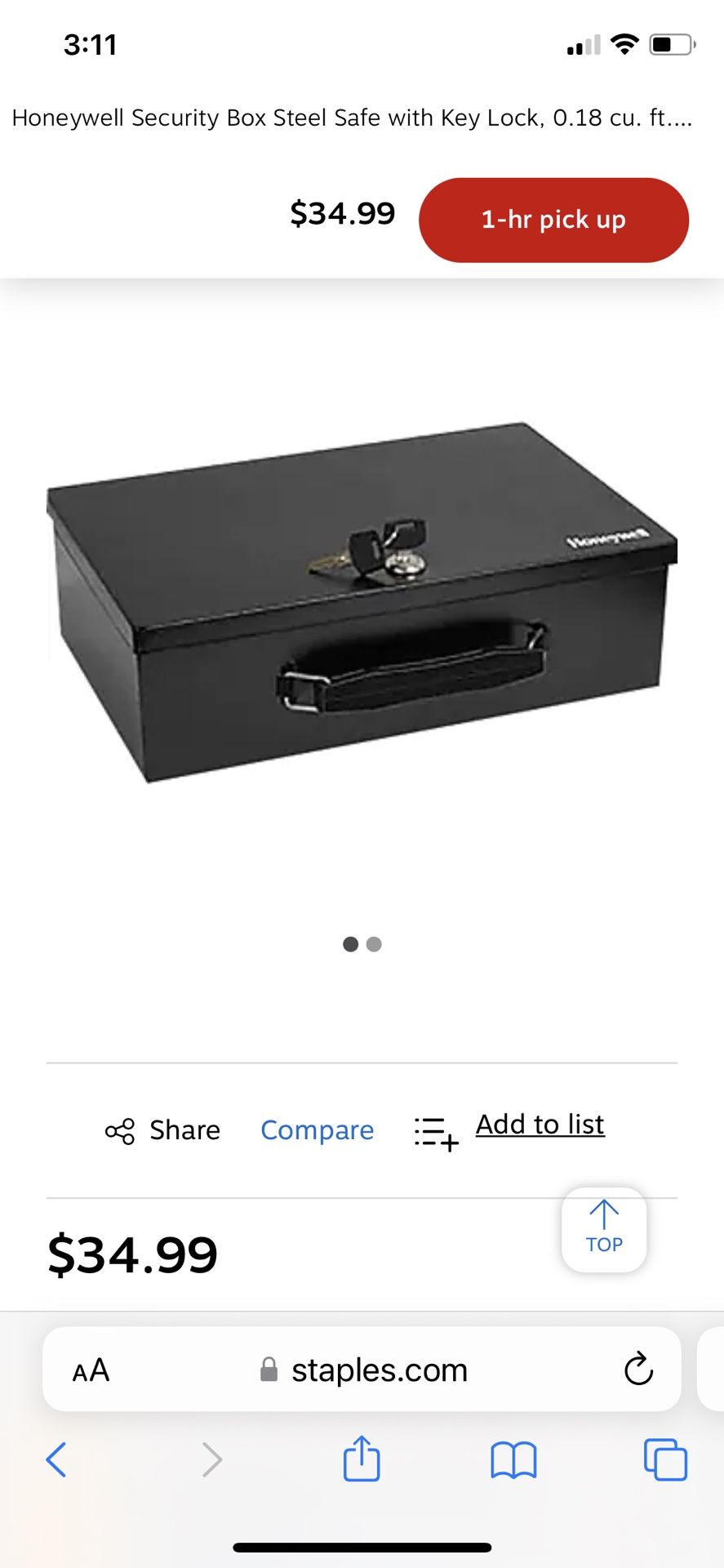 Honeywell Security Box Steel Safe with Key Lock, 0.18 cu. ft. for Sale ...