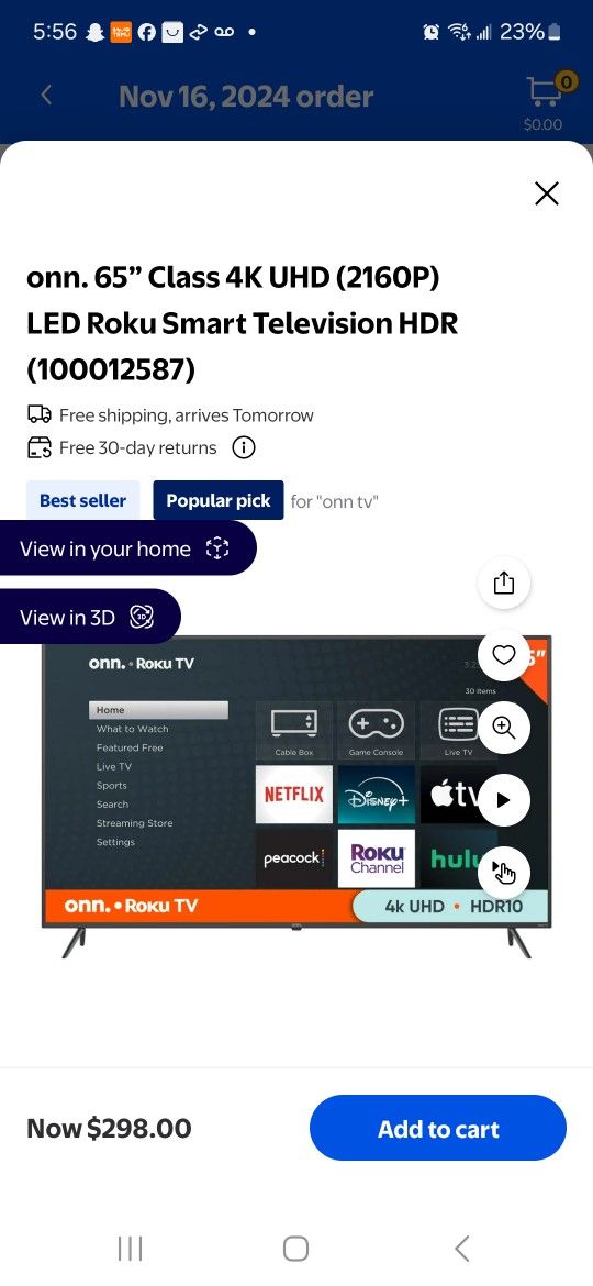 65 Inch Onn Roku Tv for Sale in Tampa, FL - OfferUp