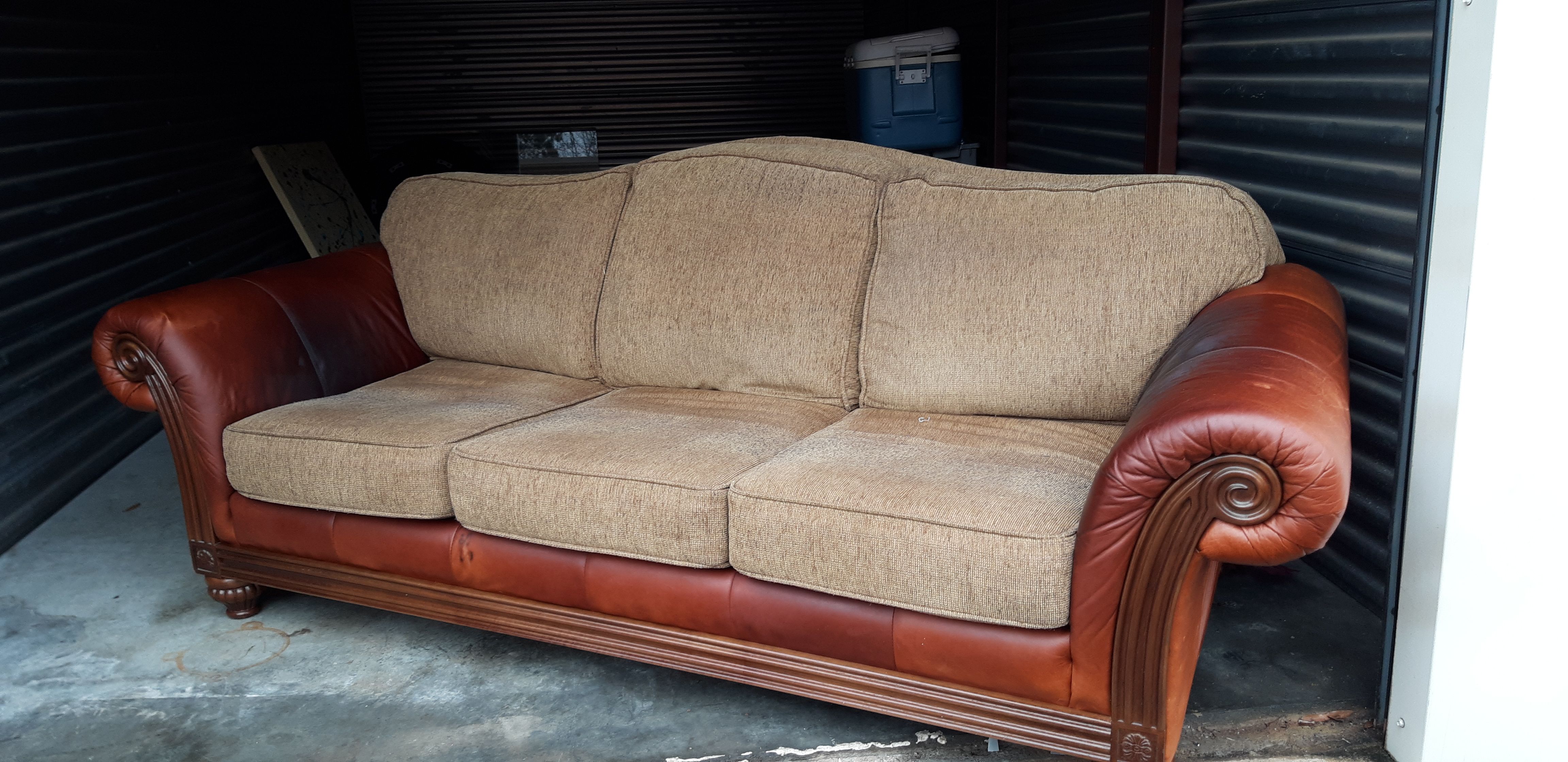 USED MAYO FURNITURE COMPANY 100% LEATHER & FABRIC MANCAVE SOFA COUCH ...