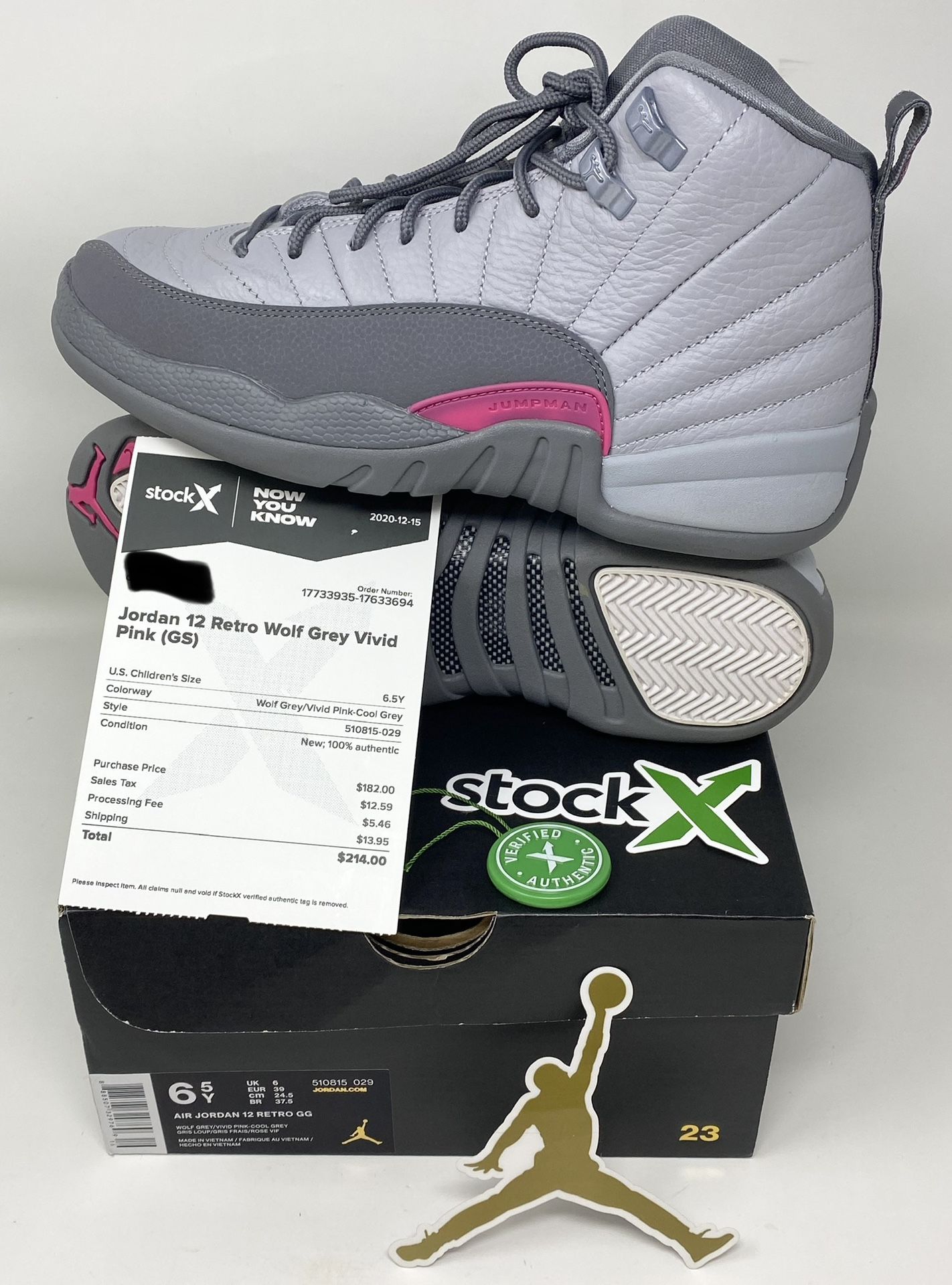 2016 Nike 510815-029 Air Jordan 12 Retro GG Wolf Grey Vivid Pink Youth ...