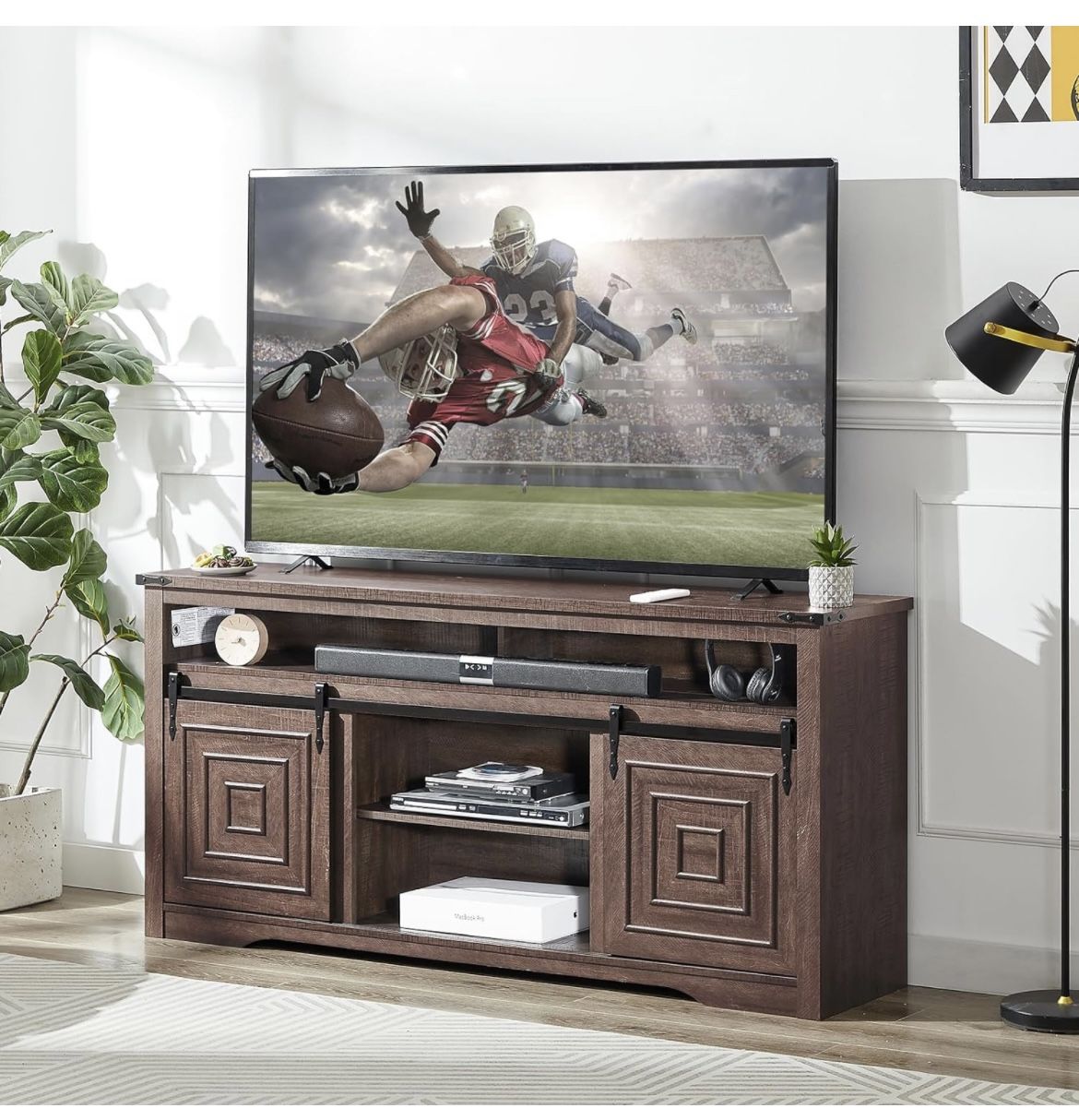 TV Stand for 75+ Inch TV, Entertainment Center with Storage, Farmhouse ...