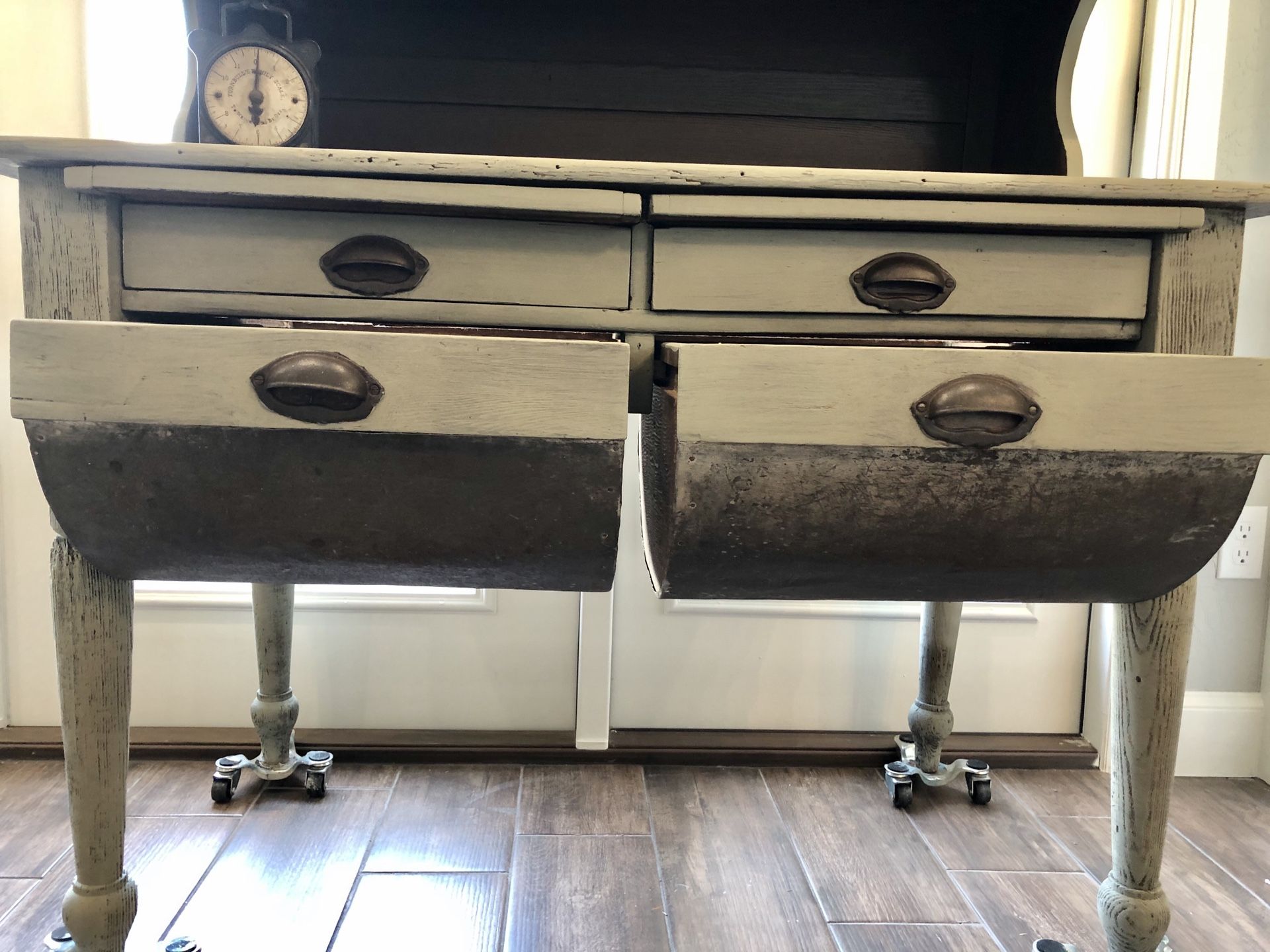 Stunning Antique Vintage Hoosier Table Hutch Cabinet Metal Potbelly ...