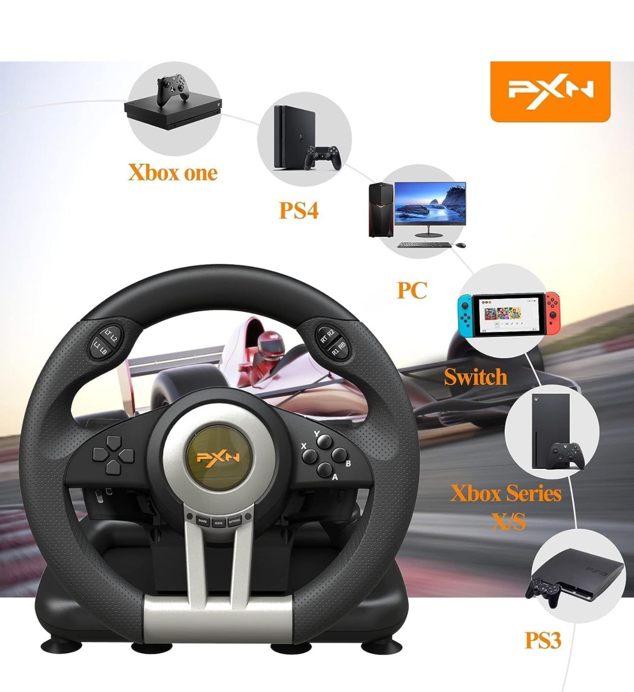 PXN Racing Wheel - Gaming Steering Wheel for PC, V3II 180 Degree Driving Wheel Volante PC ...