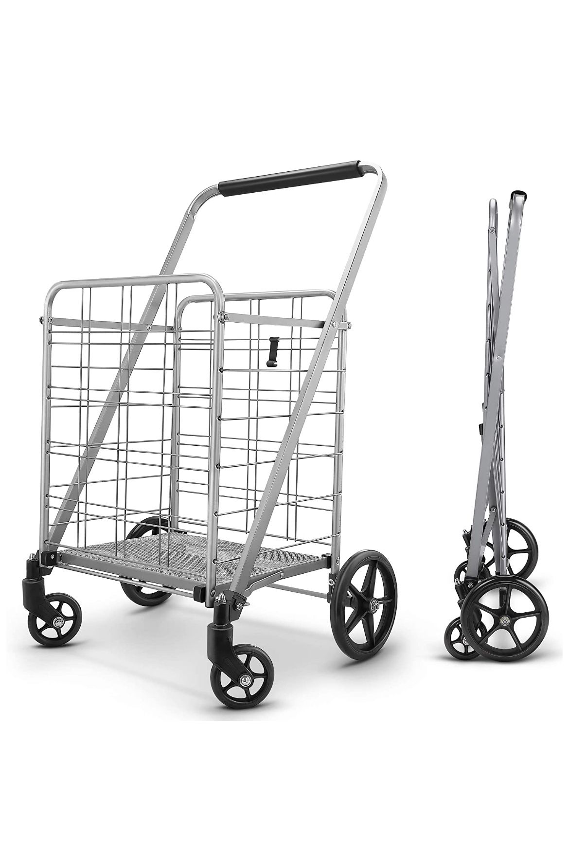 Grocery Utility Flat Folding Shopping Cart with 360* Rolling Wheels ...