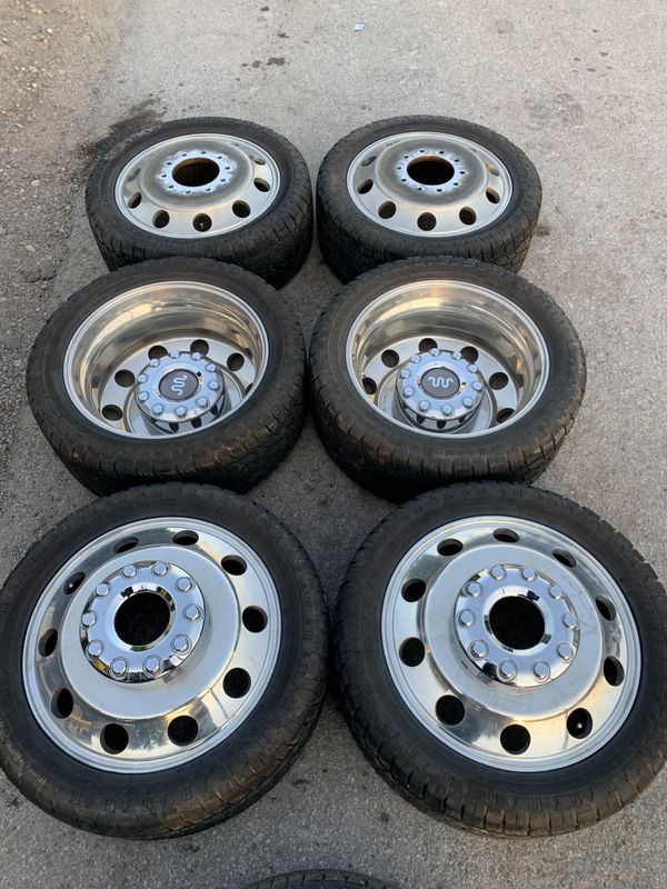 22” Polished Alcoa Rims and All terrain Tires 10 Lug 22 dually Wheels ...