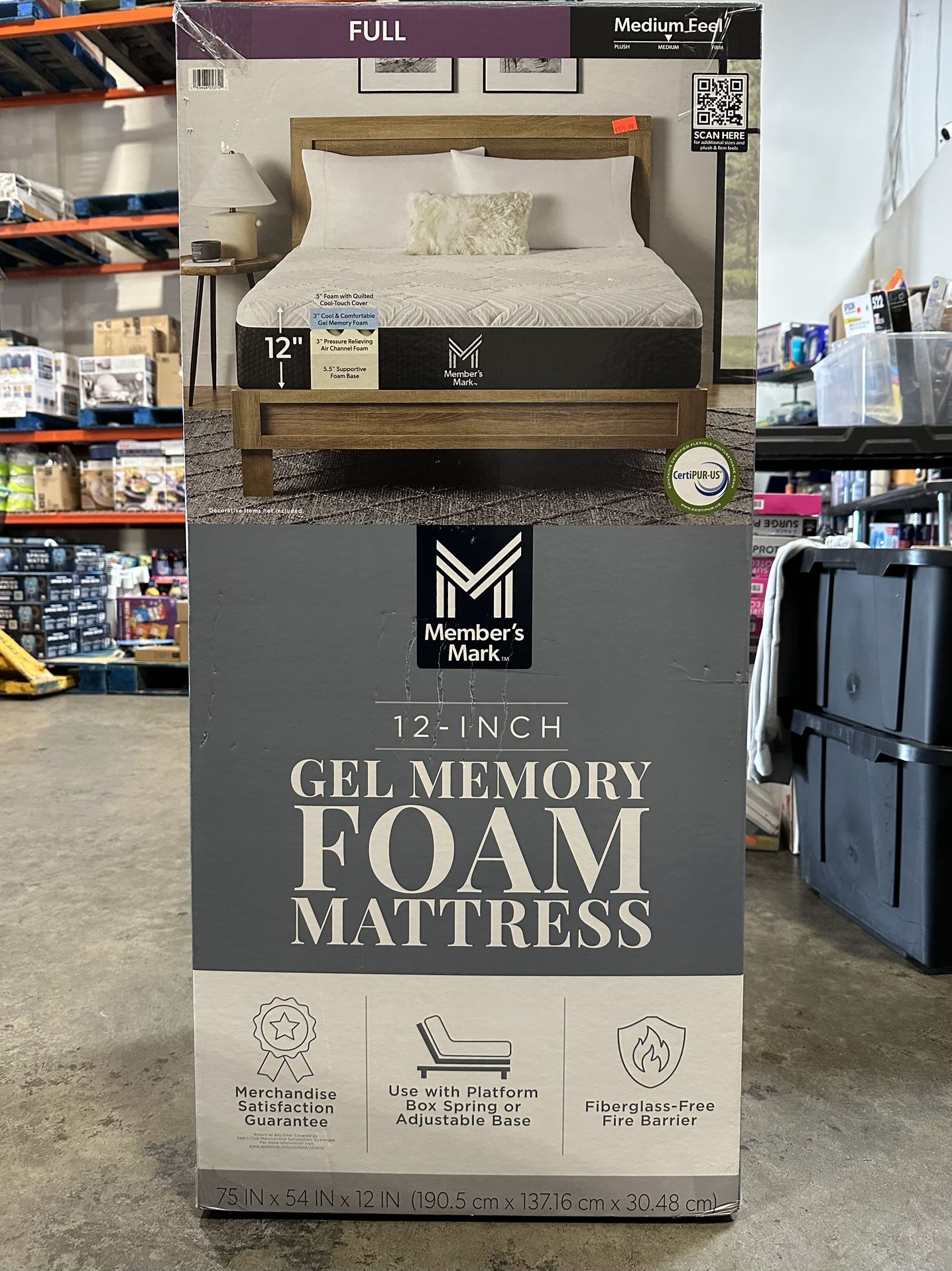 Members Mark Full Size 12 Inch Gel Memory Foam Mattress Brand New In ...