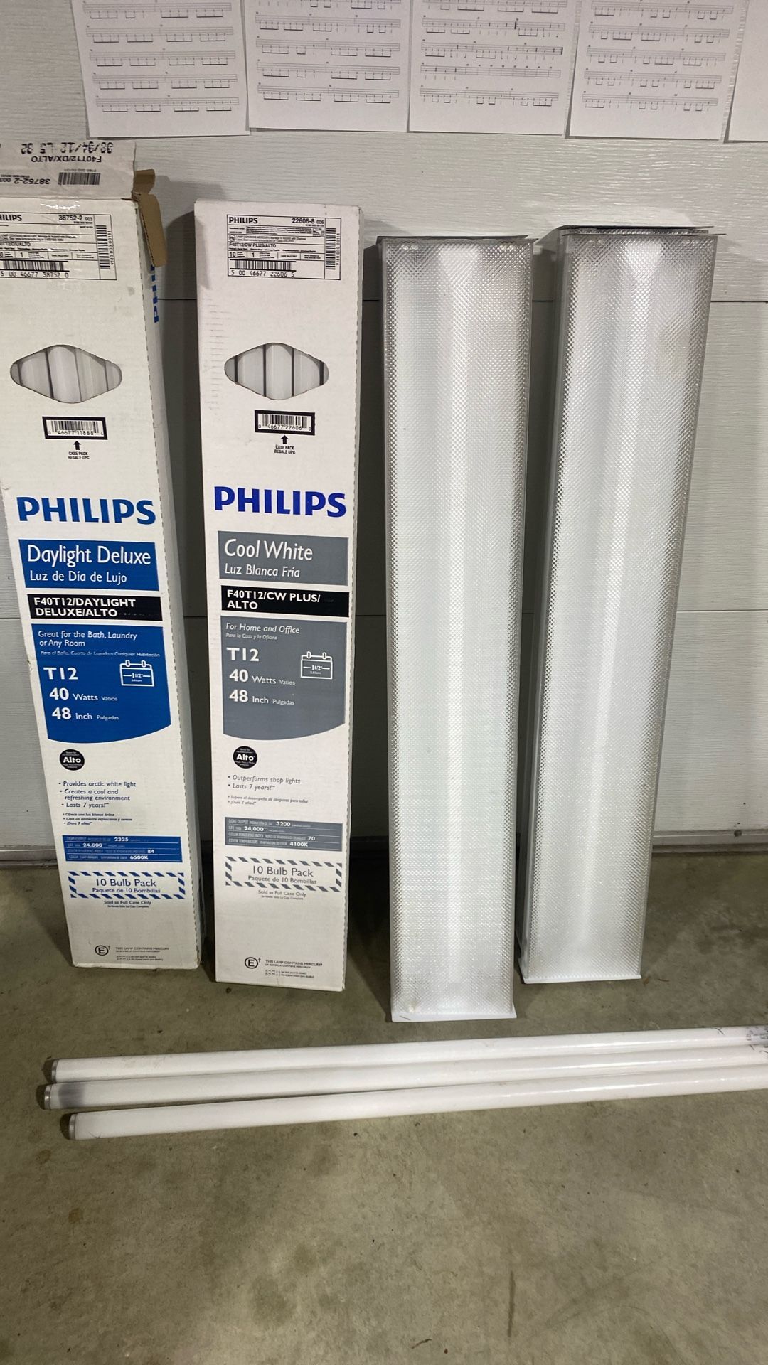 4 Fluorescent Light Fixtures And Boxes Of Replacement Bulbs for Sale in ...