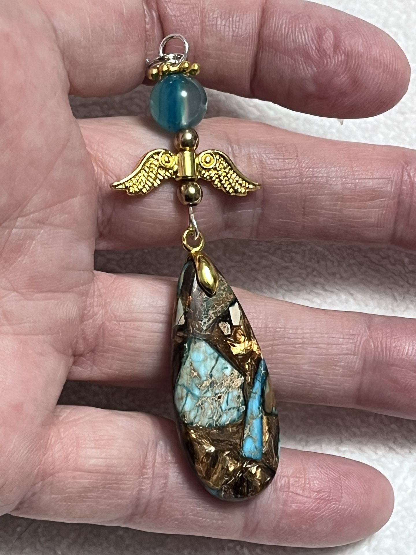 ANGEL PENDANT Blue Sea Sediment Jasper And Copper Bornite for Sale in ...
