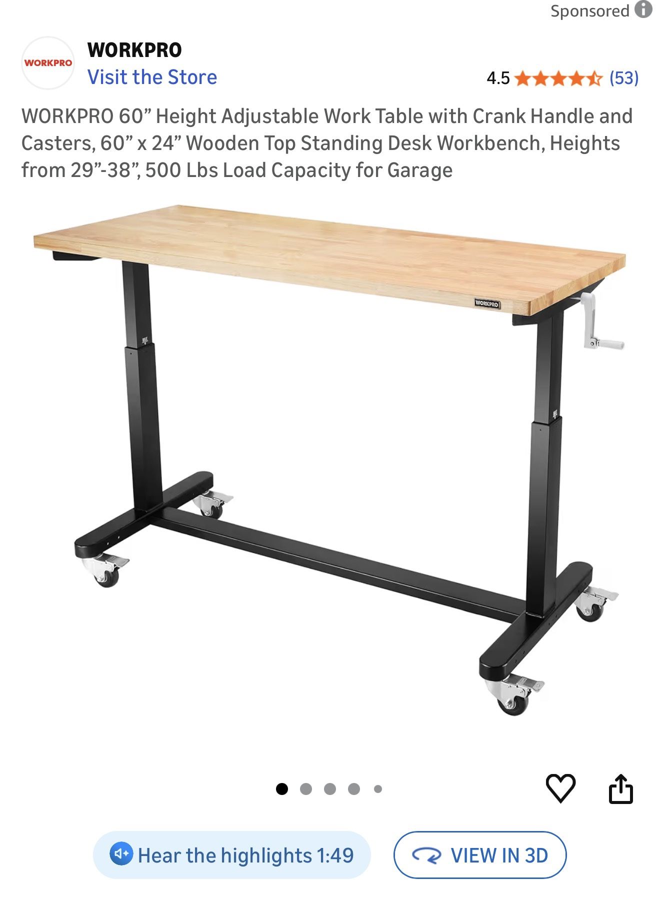 WORKPRO 60” Height Adjustable Work Table for Sale in Redlands, CA - OfferUp