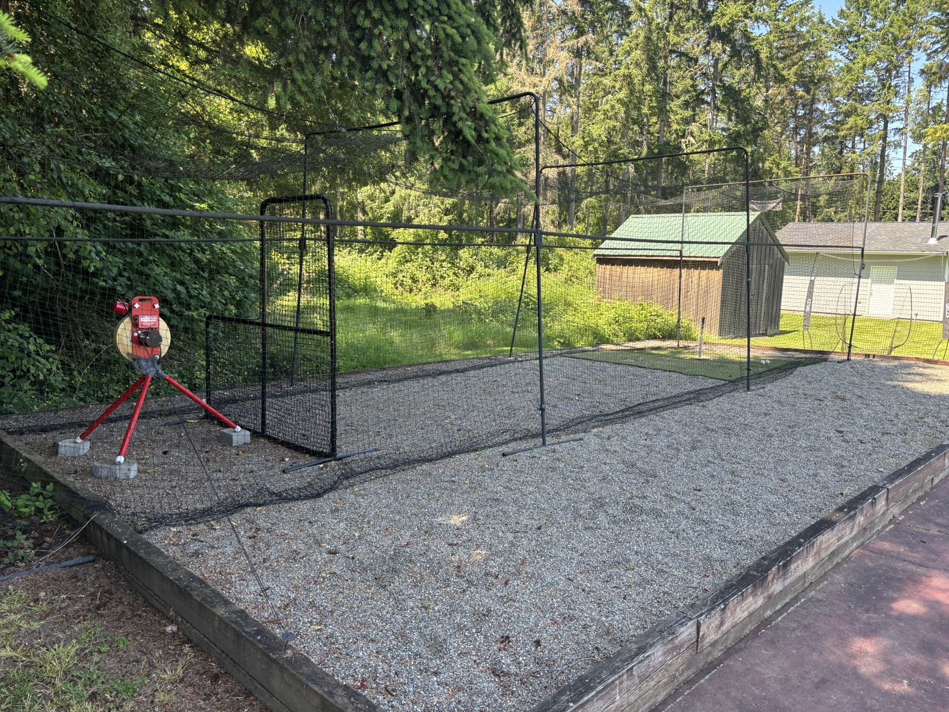 Batting Cage with Pitching Machine, L-Screen, Turf Pads, Tee, and Extra ...