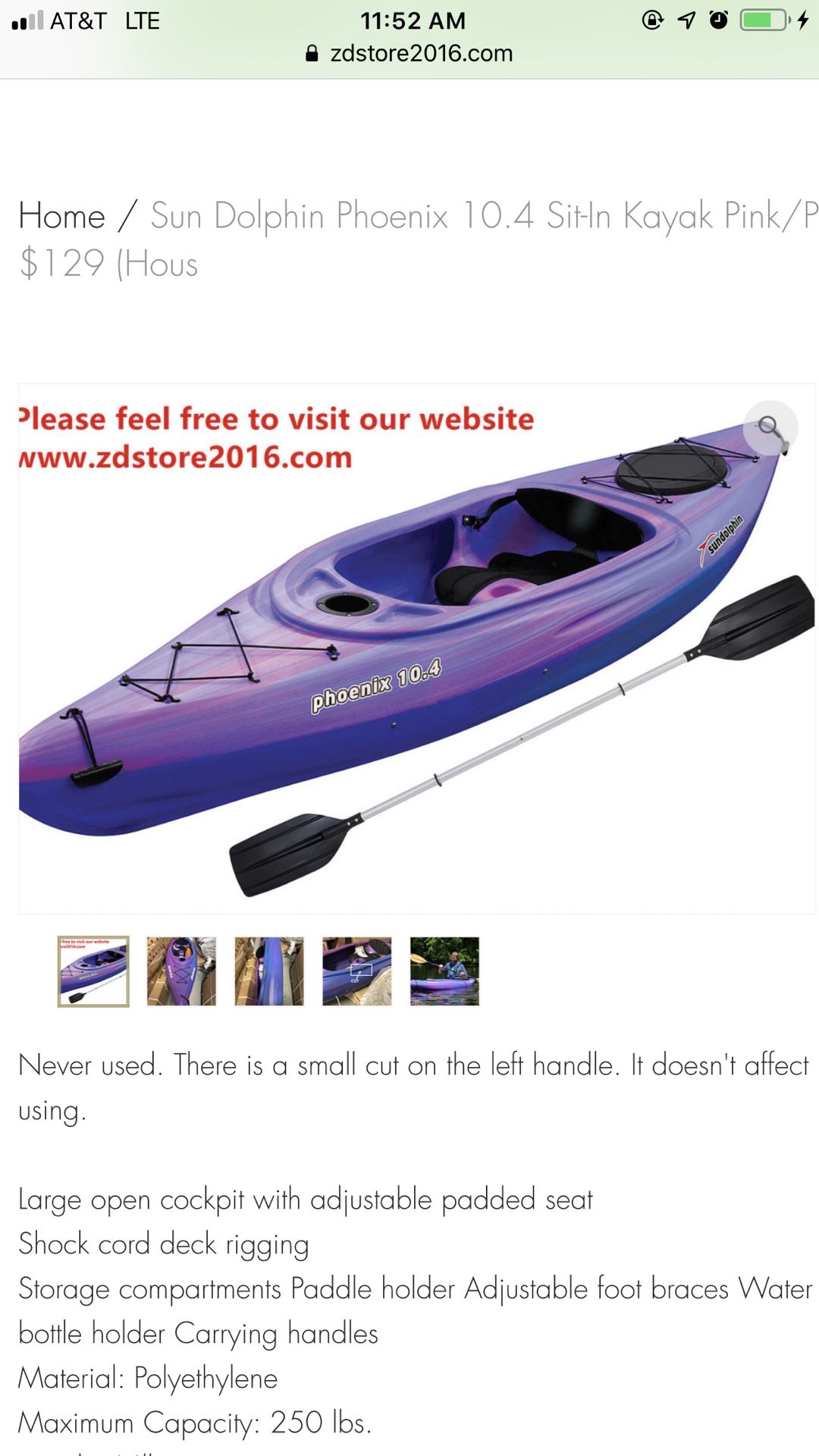 Sun Dolphin Phoenix 10.4 Sit-In Kayak Pink/Purple, Paddle Included ...