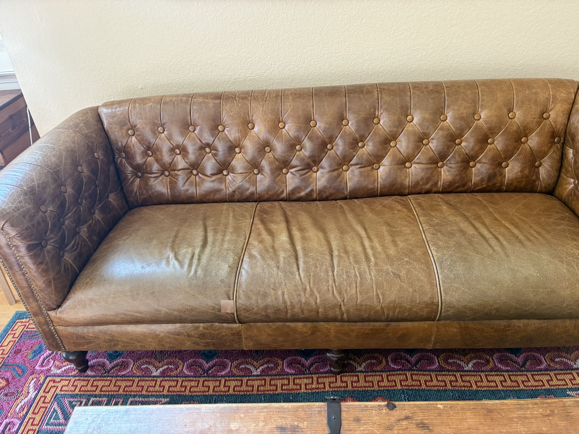 Vintage Tufted Leather Chesterfield Sofa – Distressed Brown for Sale in ...