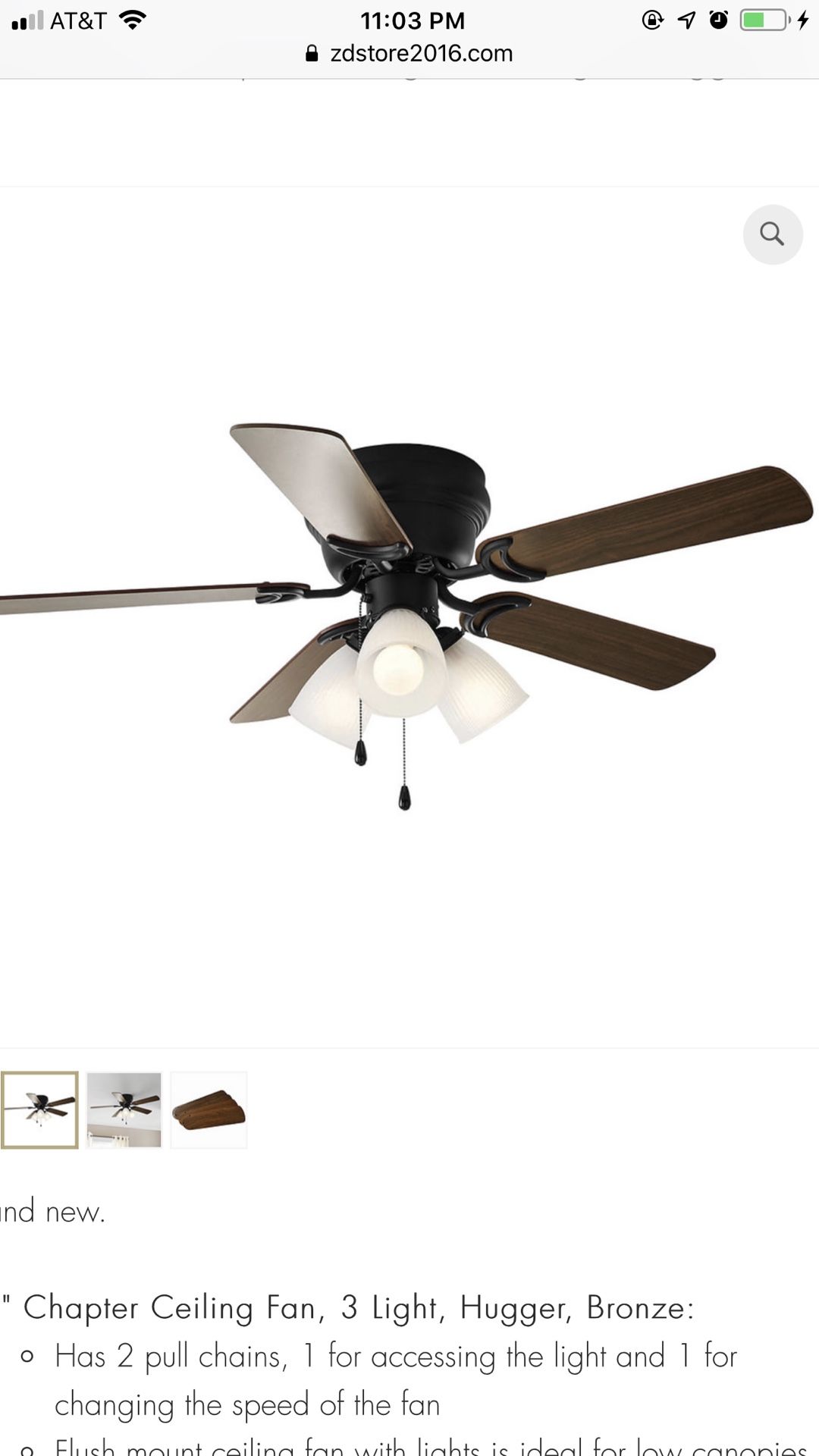 42" Chapter Ceiling Fan, 3 Light, Hugger bronze for Sale in Houston, TX ...