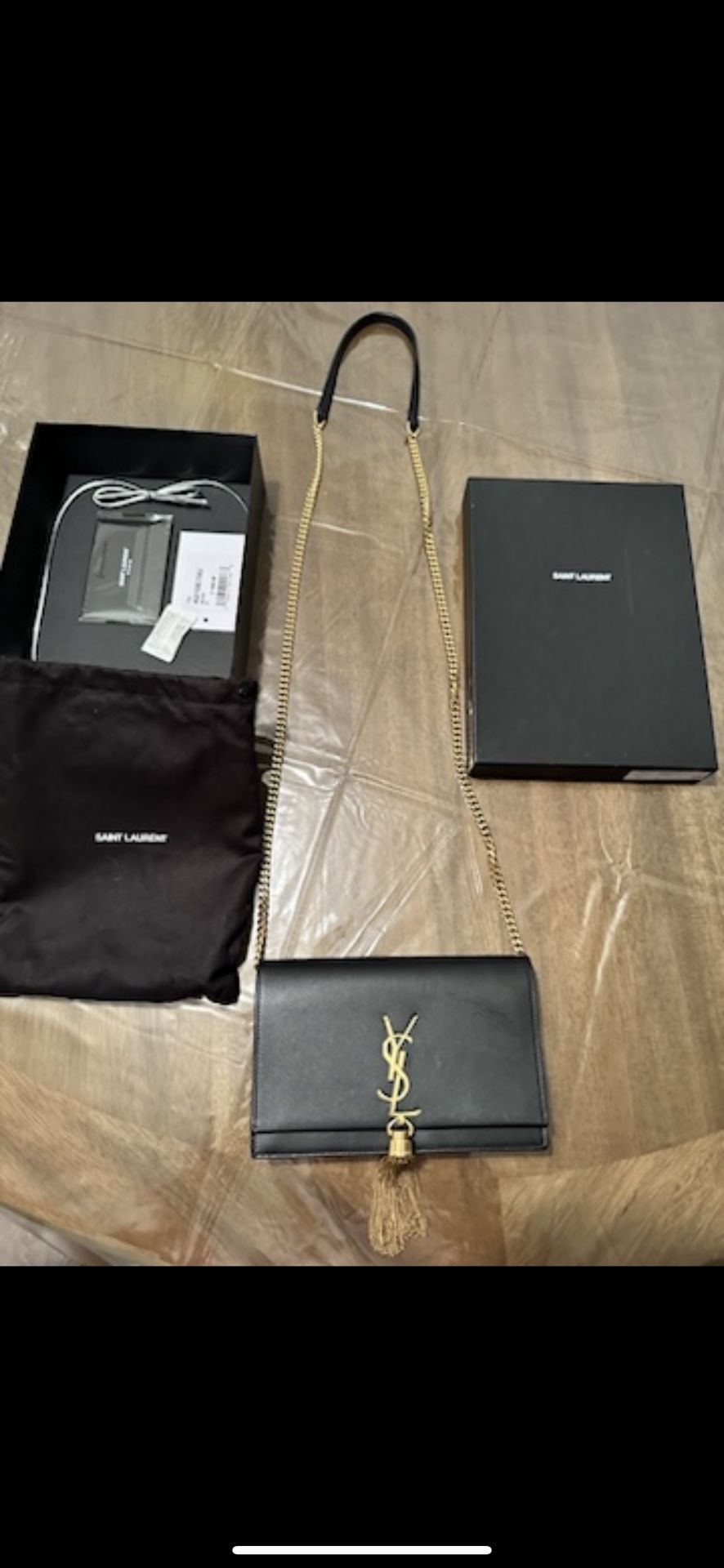 SAINT LAURENT YSL MONOGRAM KATE LEATHER CHAIN WALLET WOC/CLUTCH WITH ...