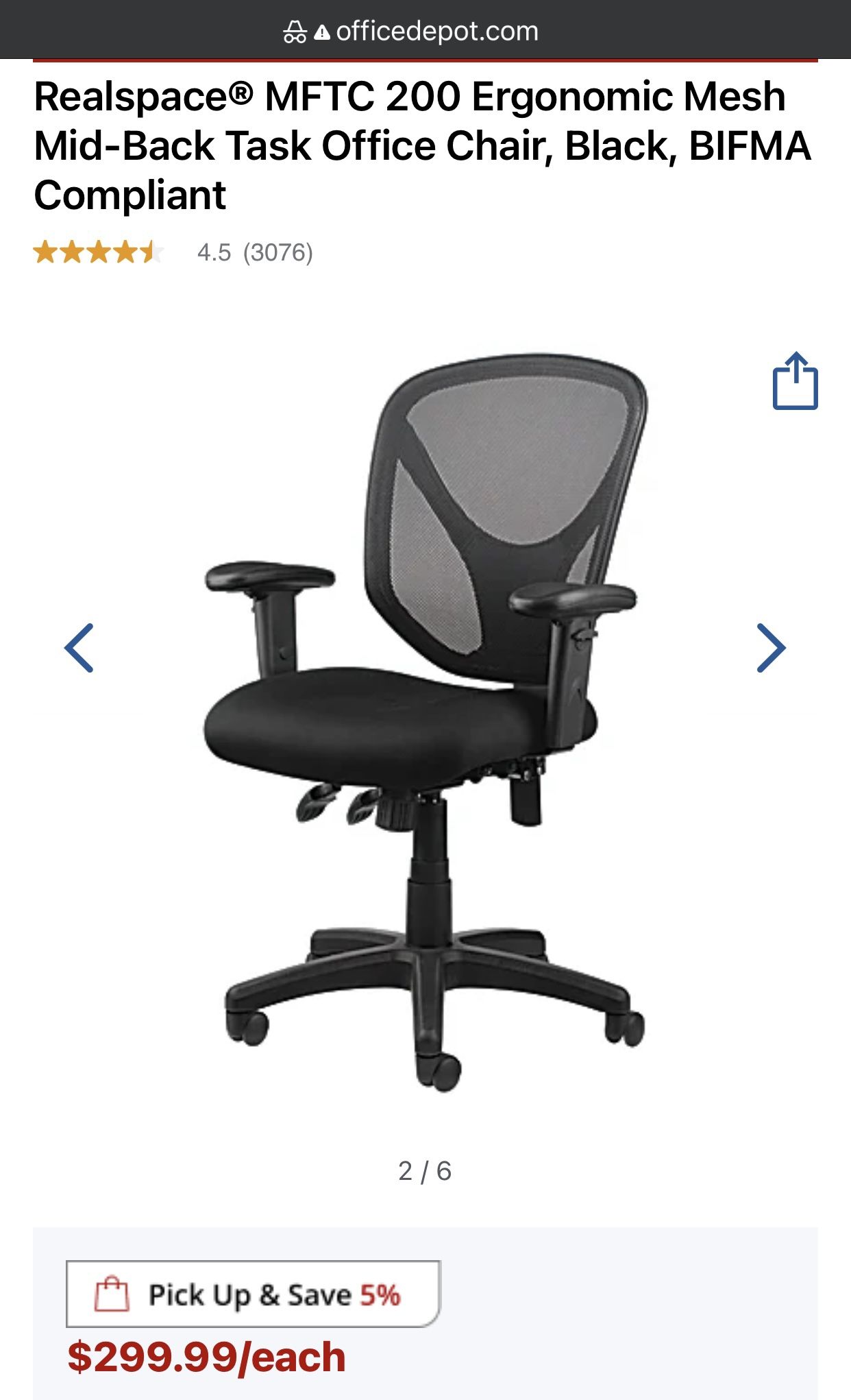 Realspace MFTC 200 Ergonomic Mesh Mid Back Task Office Chair Black BIFMA Compliant for Sale in Burbank CA OfferUp