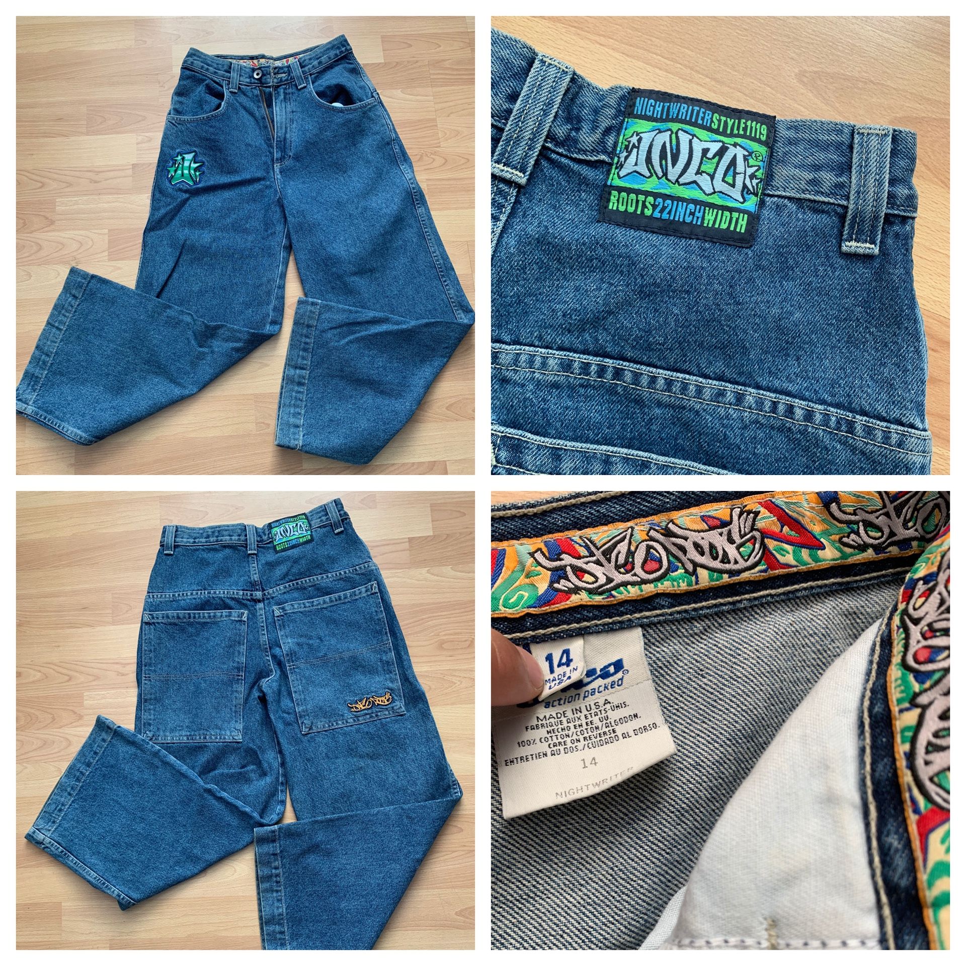 Vintage JNCO Embroidery jeans junior youth size 14 Width 22 denim for ...