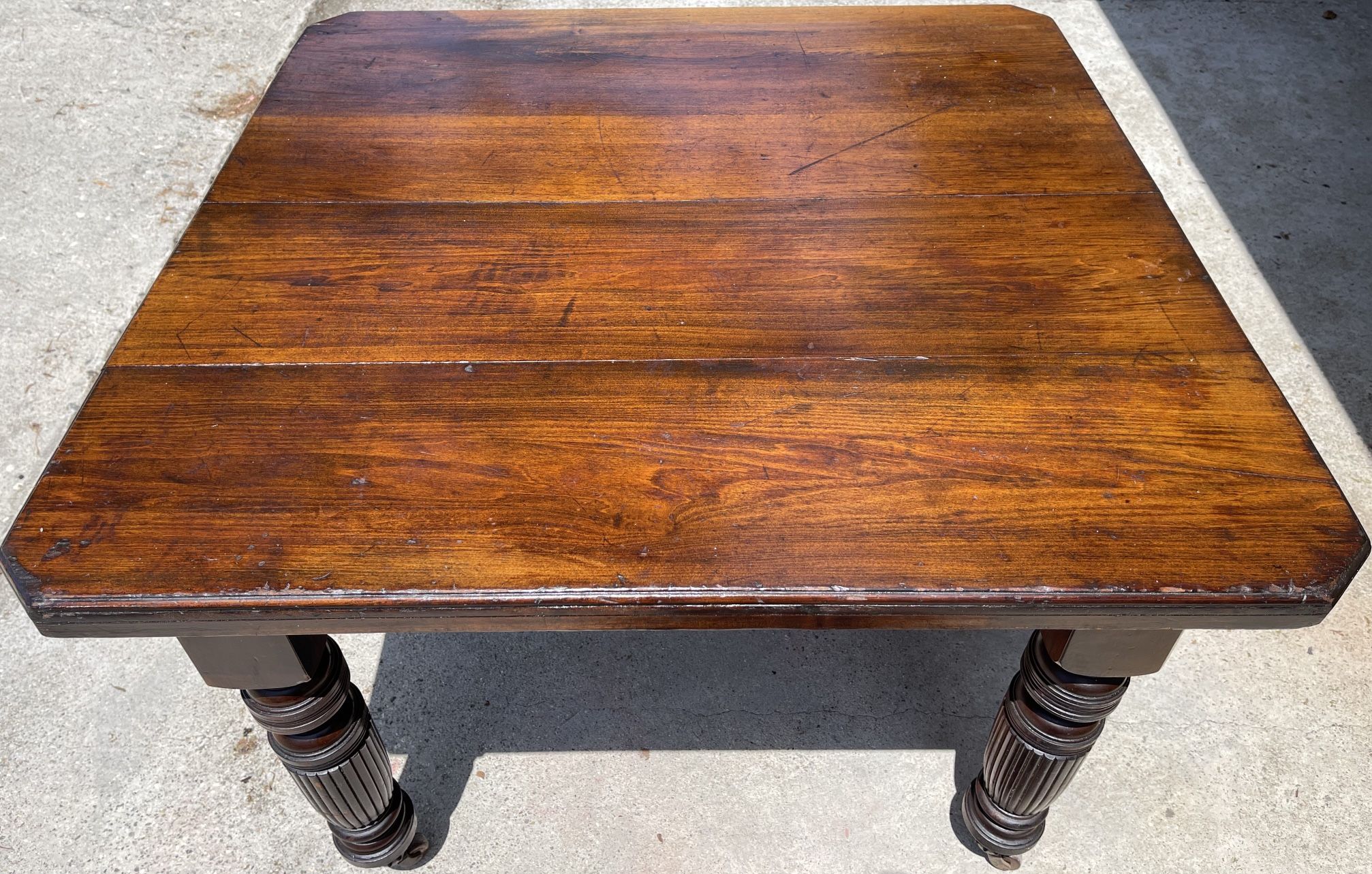 Antique Solid Oak Square Card Table Carved Legs & Original Iron Caster ...