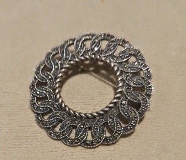 1970's ROMAN Sterling Silver Marcasite Wreath Brooch, Open Work ...
