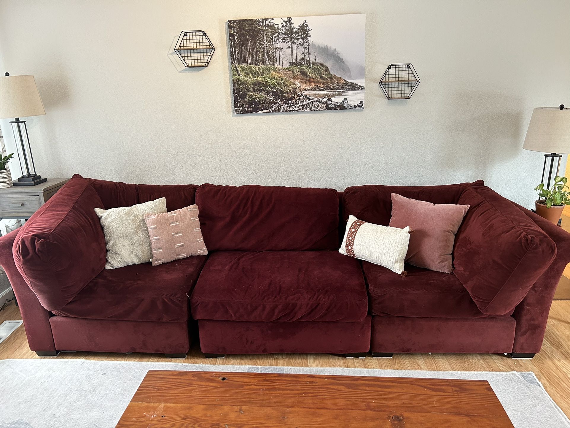 Large Maroon Velour Sectional for Sale in Portland, OR - OfferUp