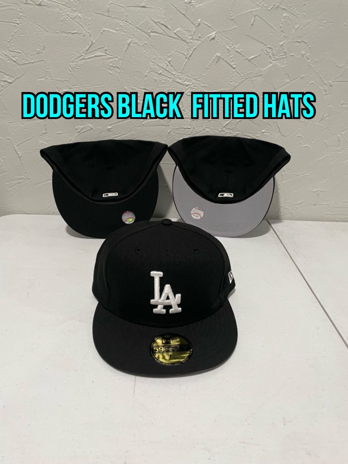 MLB New Era Los Angeles Dodgers Black White LA 59fifty Fitted Hats for ...