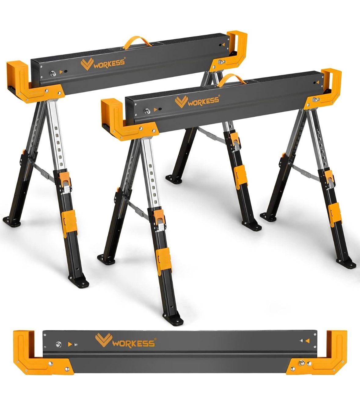 WORKESS - Saw Horses 2 Pack Folding, 2600 Lbs Load Capacity & 24-32 ...