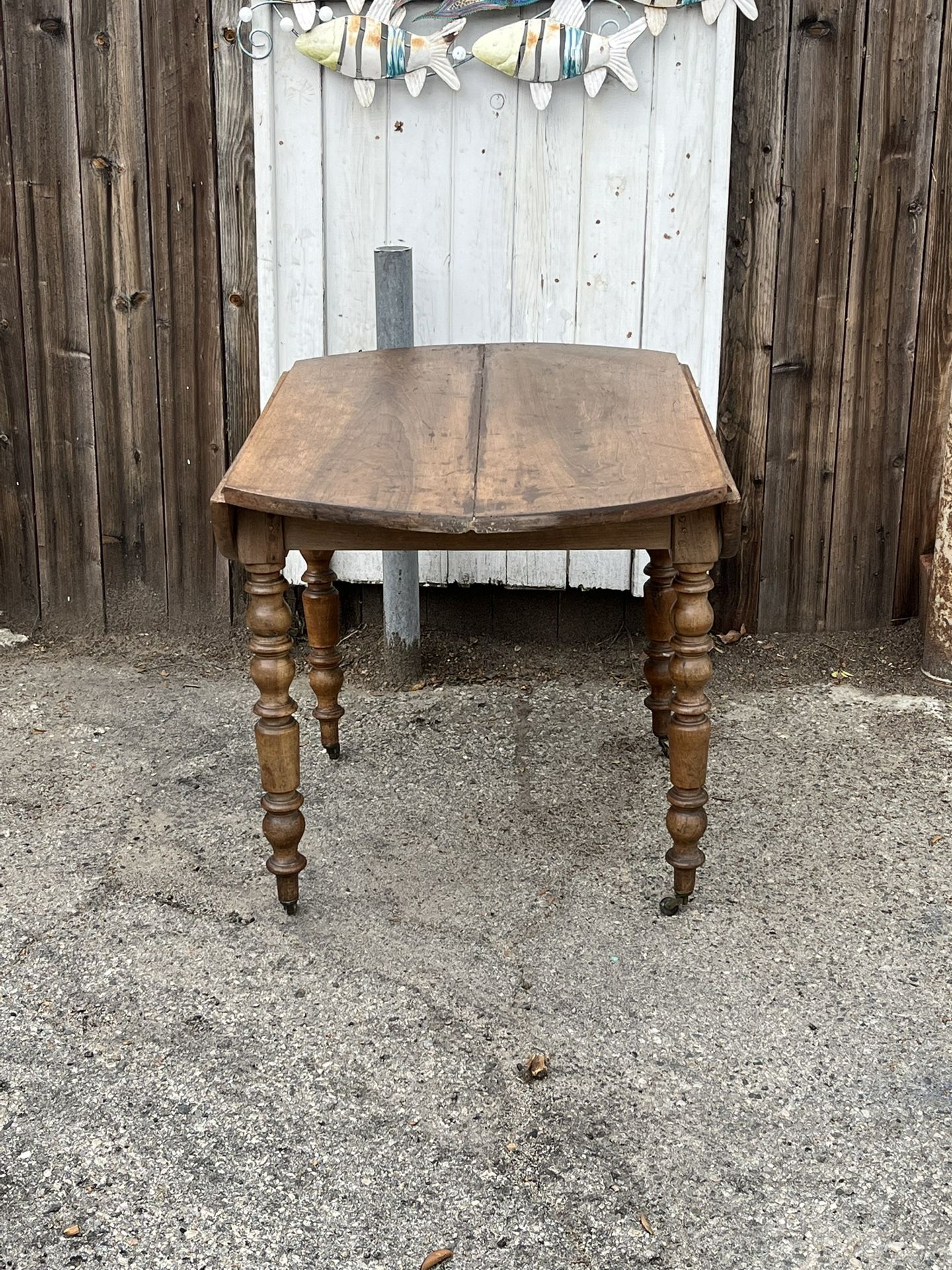 Vintage Farmhouse Drop-Leaf Solid Wood Table — Spindle Legs on Casters ...
