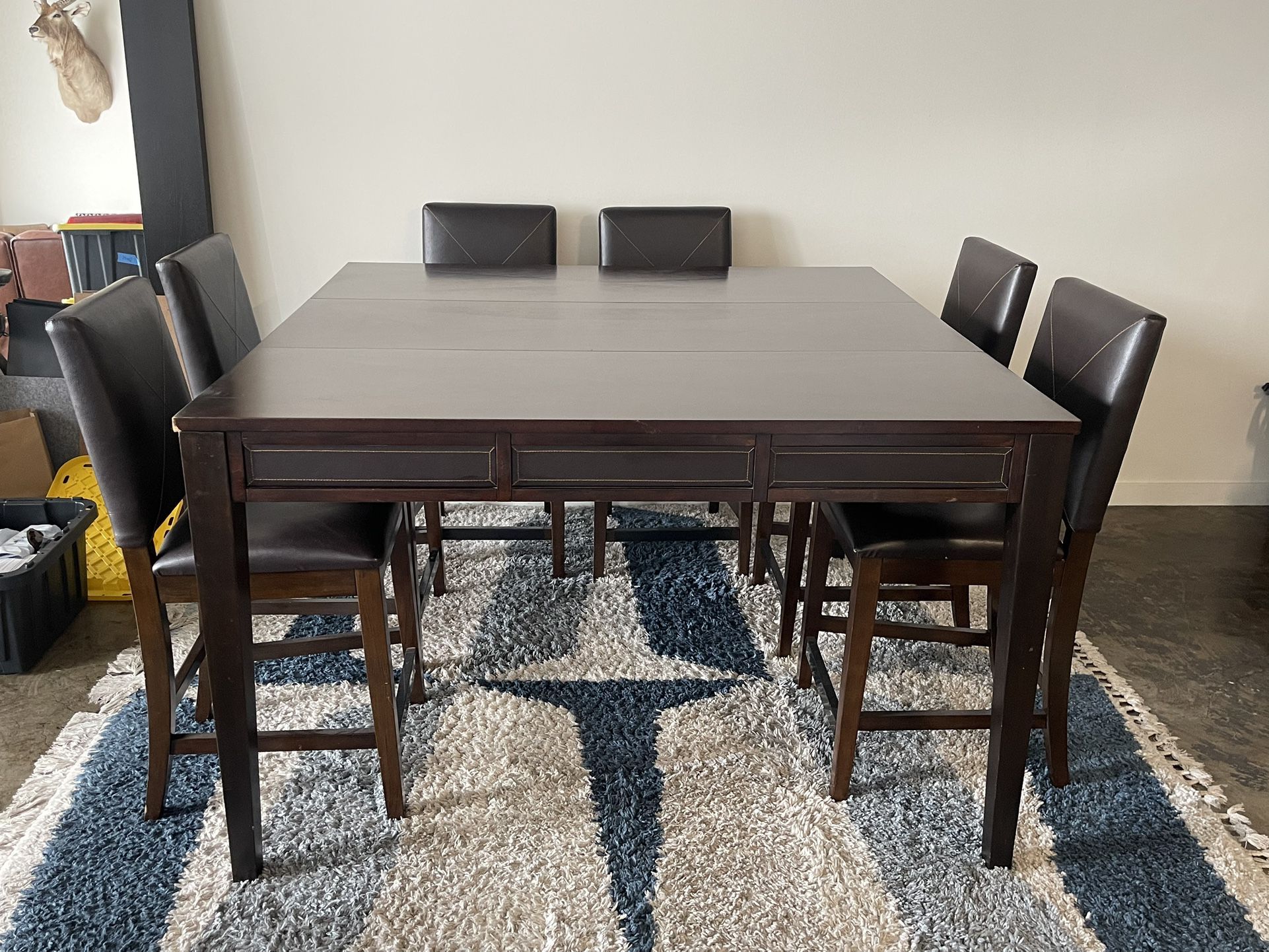 Large Dining Table With Extension Insert and Chairs - Dark Mahogany for ...