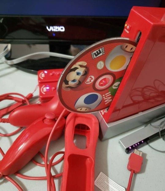 Nintendo Wii console Mario red edition 2 remote controllers and game ...