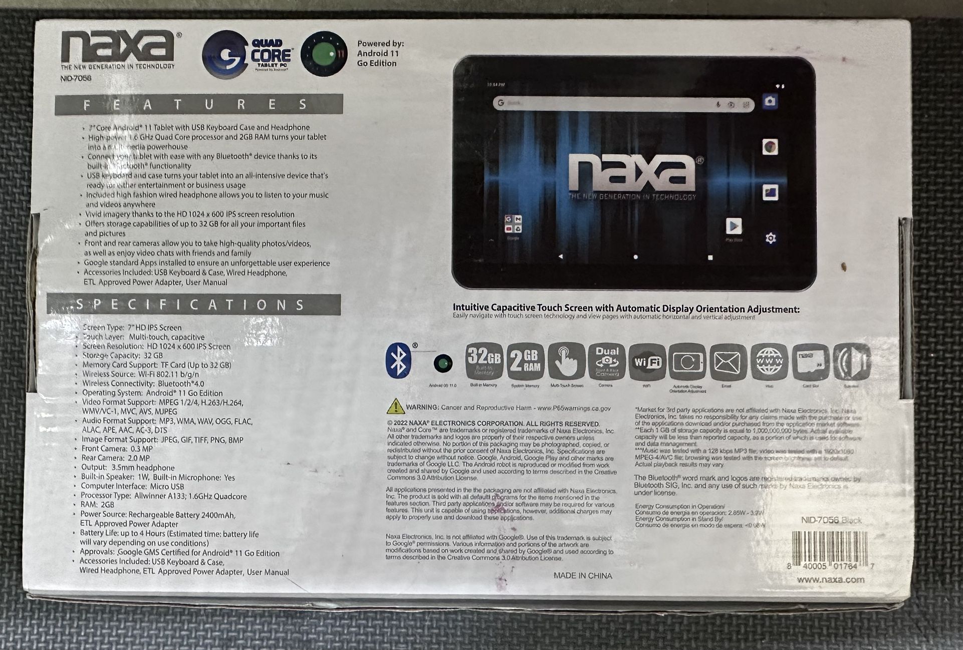 Naxa 7” Core Android 11 Tablet With USB Keyboard Case and Headphones ...