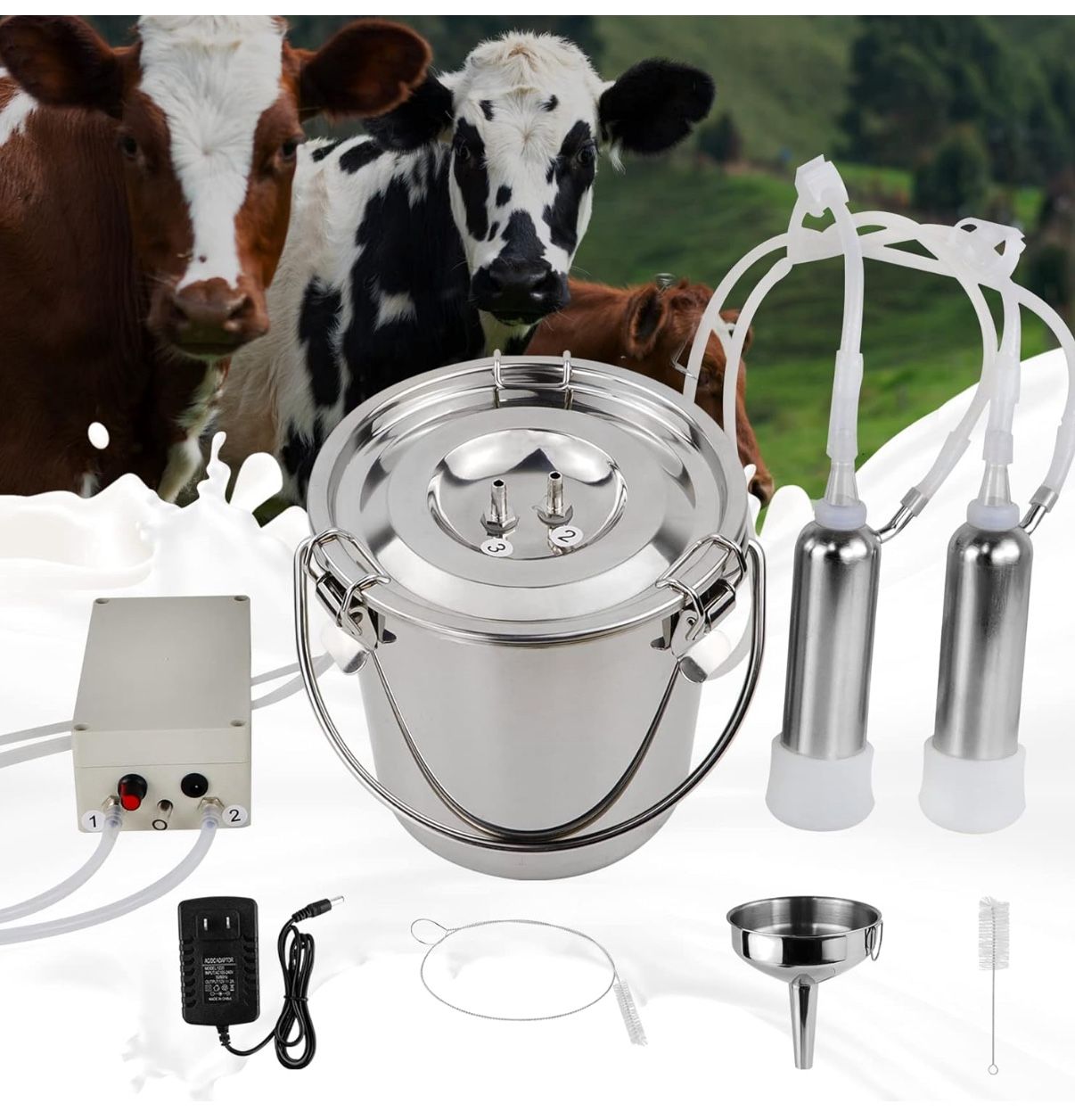 3L Cow Milking Machine, Continuously Adjustable Suction Pulsation ...