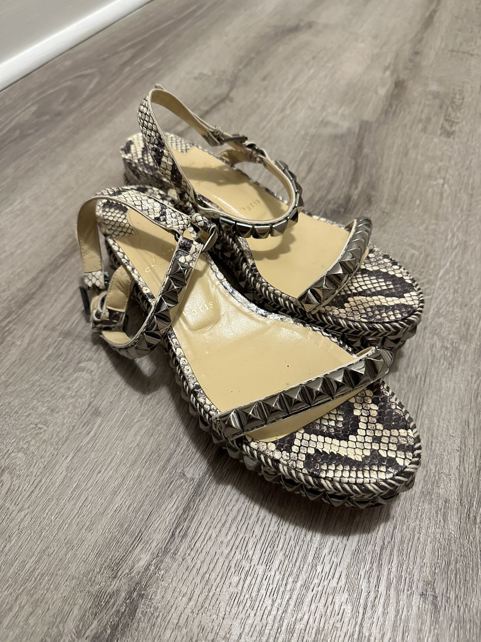 Christian Louboutin Pyraclou Studded Python Platform Sandals – Size 40 ...